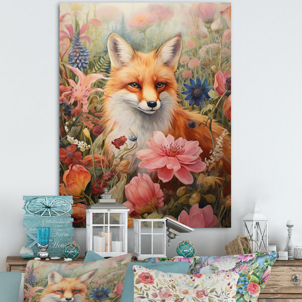 Millwood Pines Cute Orange Fox In Flowerfield On Canvas Print | Wayfair
