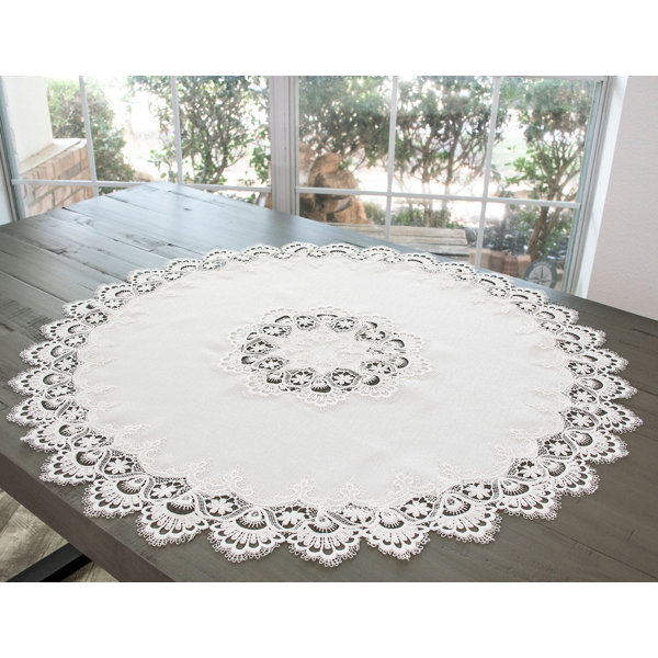 House of Hampton® Elmwood White European Lace Antique Lace Table Topper ...