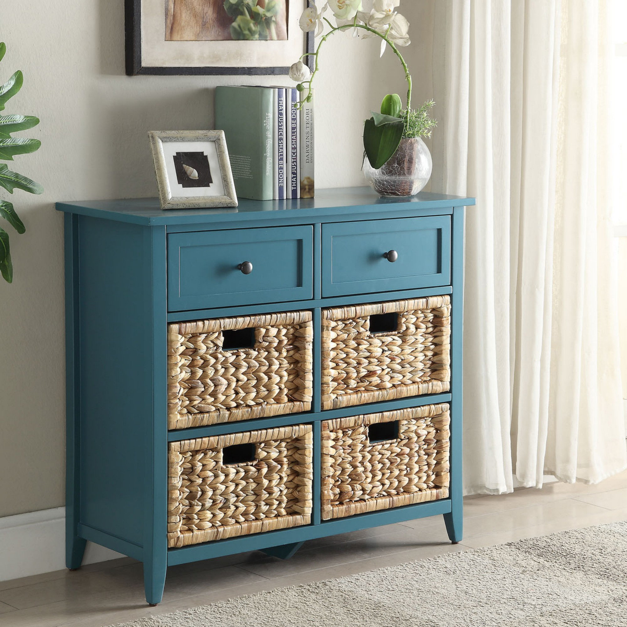 Rosecliff Heights Teal Console Table with Storage | Wayfair