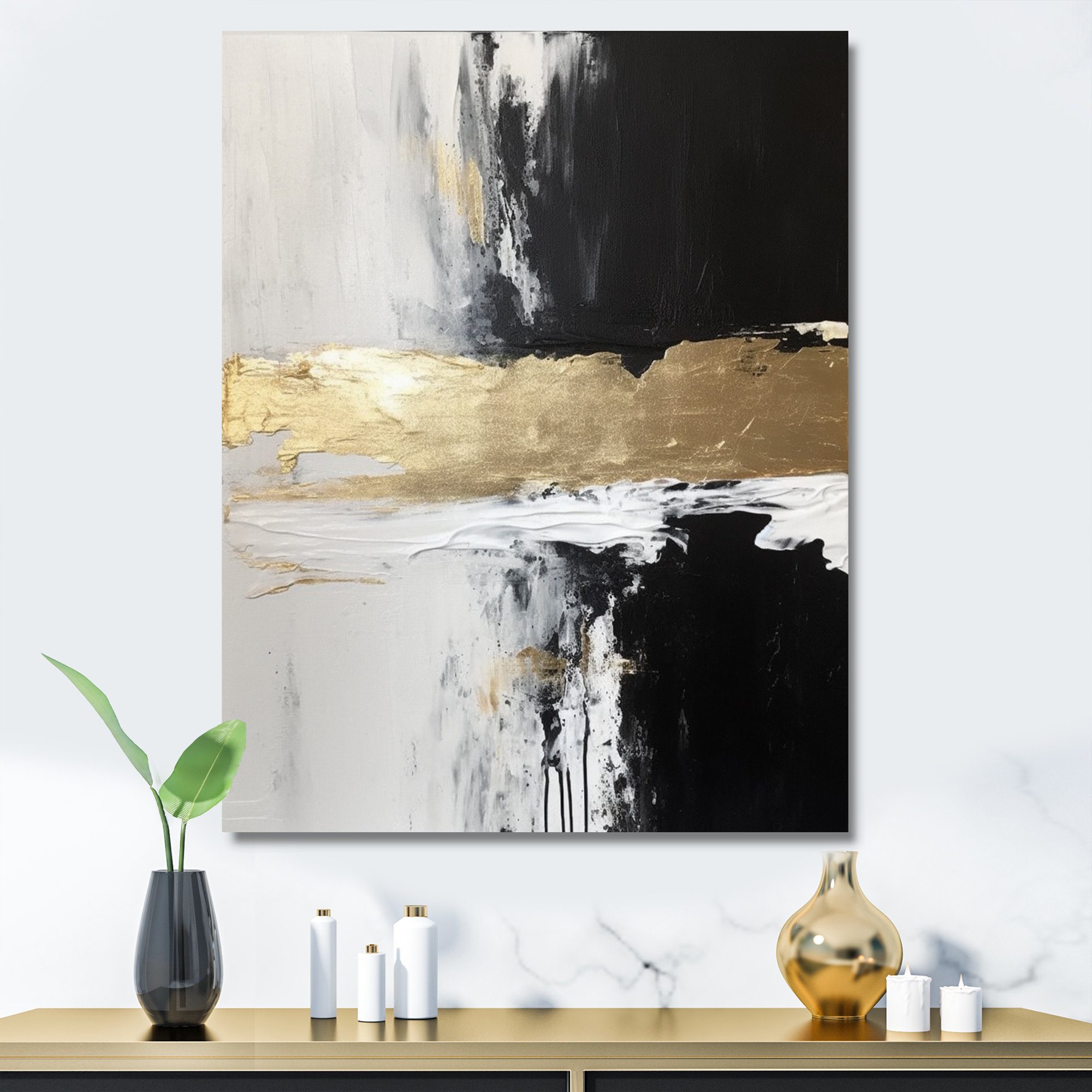 Wrought Studio™ Horizontal Dimensions Abstract Gold Black - Abstract ...