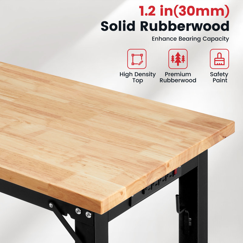 WFX Utility™ Workbench with Wheels 40/60 Inch Rubberwood Tabletop ...