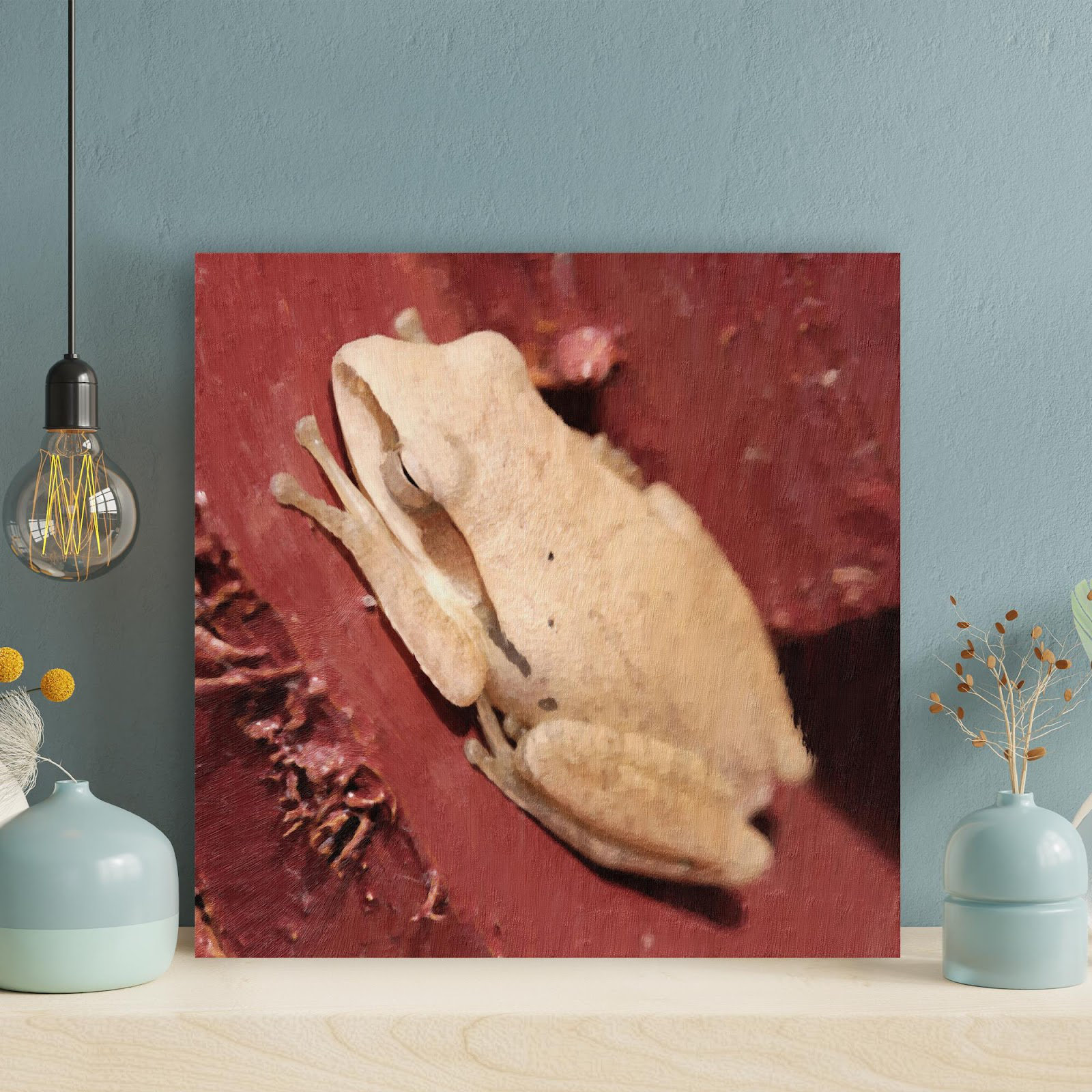Gracie Oaks A Beige Frog On A Red Thing - 1 Piece Square Graphic Art ...