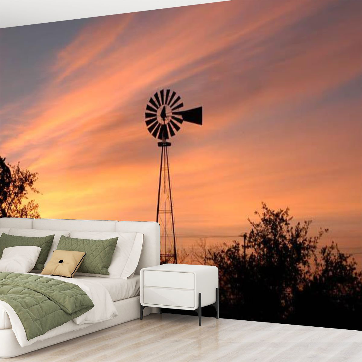 Latitude Run® Peel and Stick Canvas Wallpaper Wall Mural windmill dawn ...