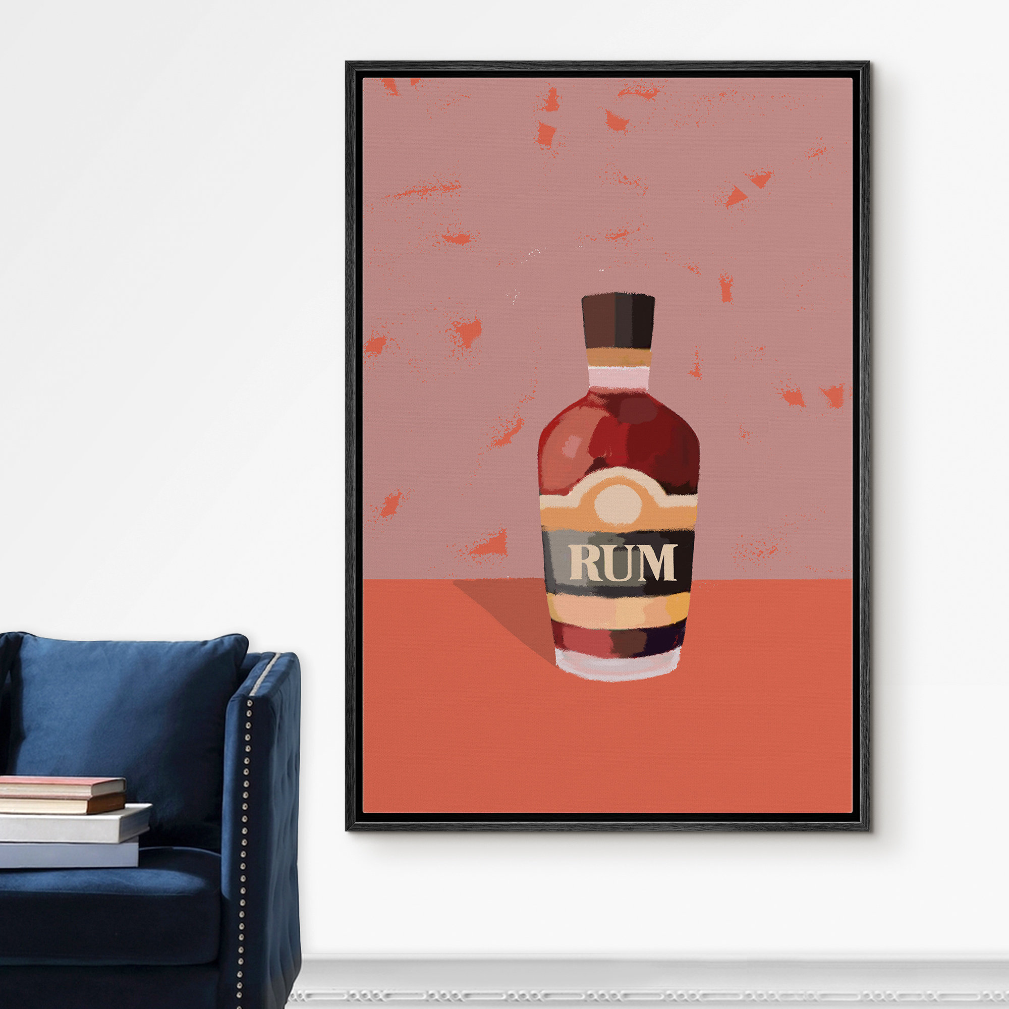 SIGNLEADER Framed Canvas Print Wall Art Rum Bottle On Orange Background ...