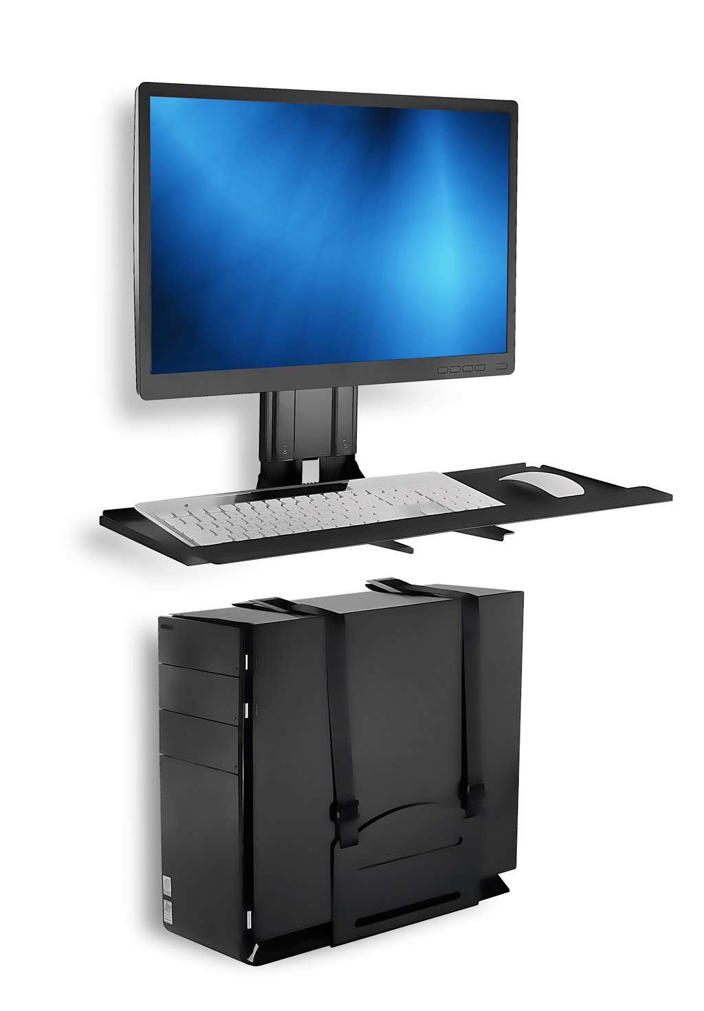 Mount-It Height Adjustable Monitor and Keyboard Wall Mount with CPU ...