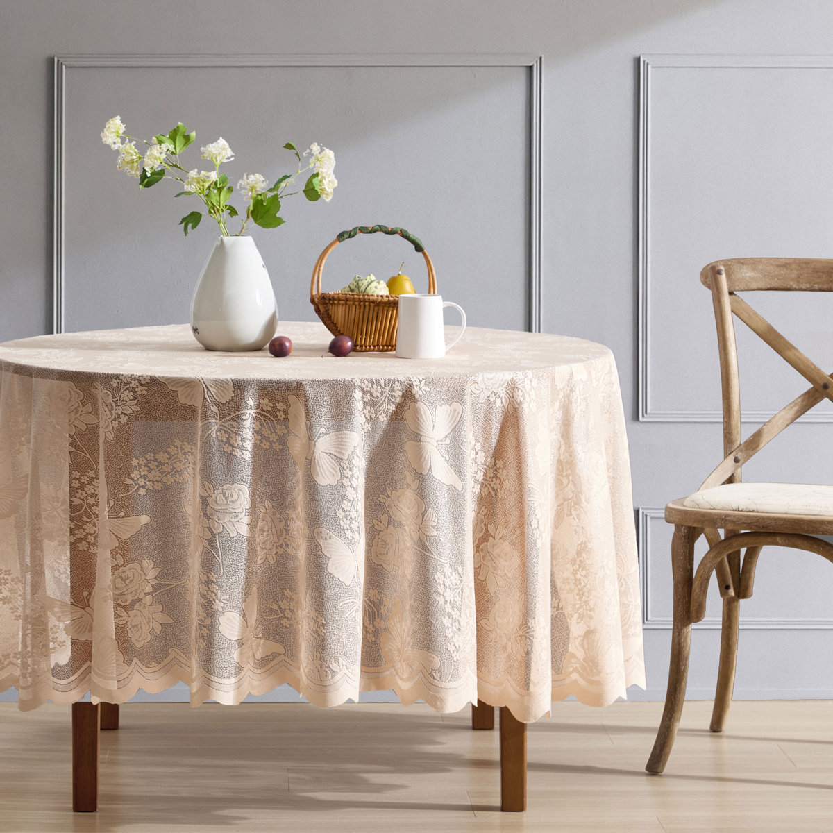 August Grove® Dearia Floral Lace Fabric Tablecloth, Lace Fabric Table ...