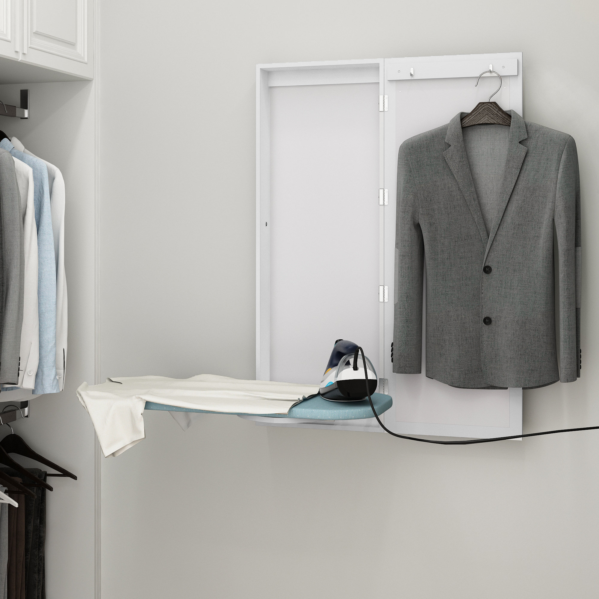 facilehome Wall Bulit-In Ironing Board Cabinet with Mirror & Reviews ...
