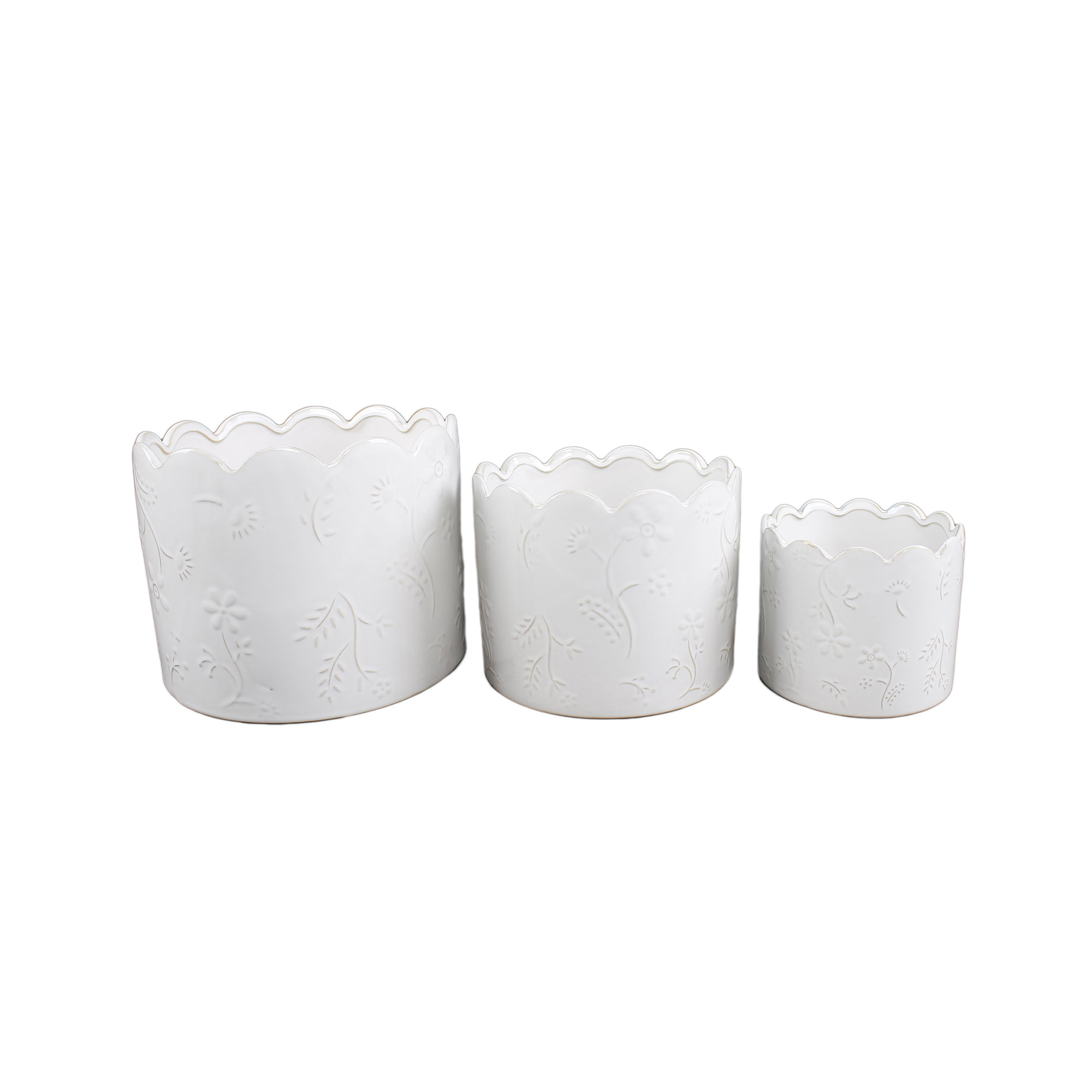 Latitude Run® Set Of 3 Scallop Wild Flower Ceramic Pot | Wayfair