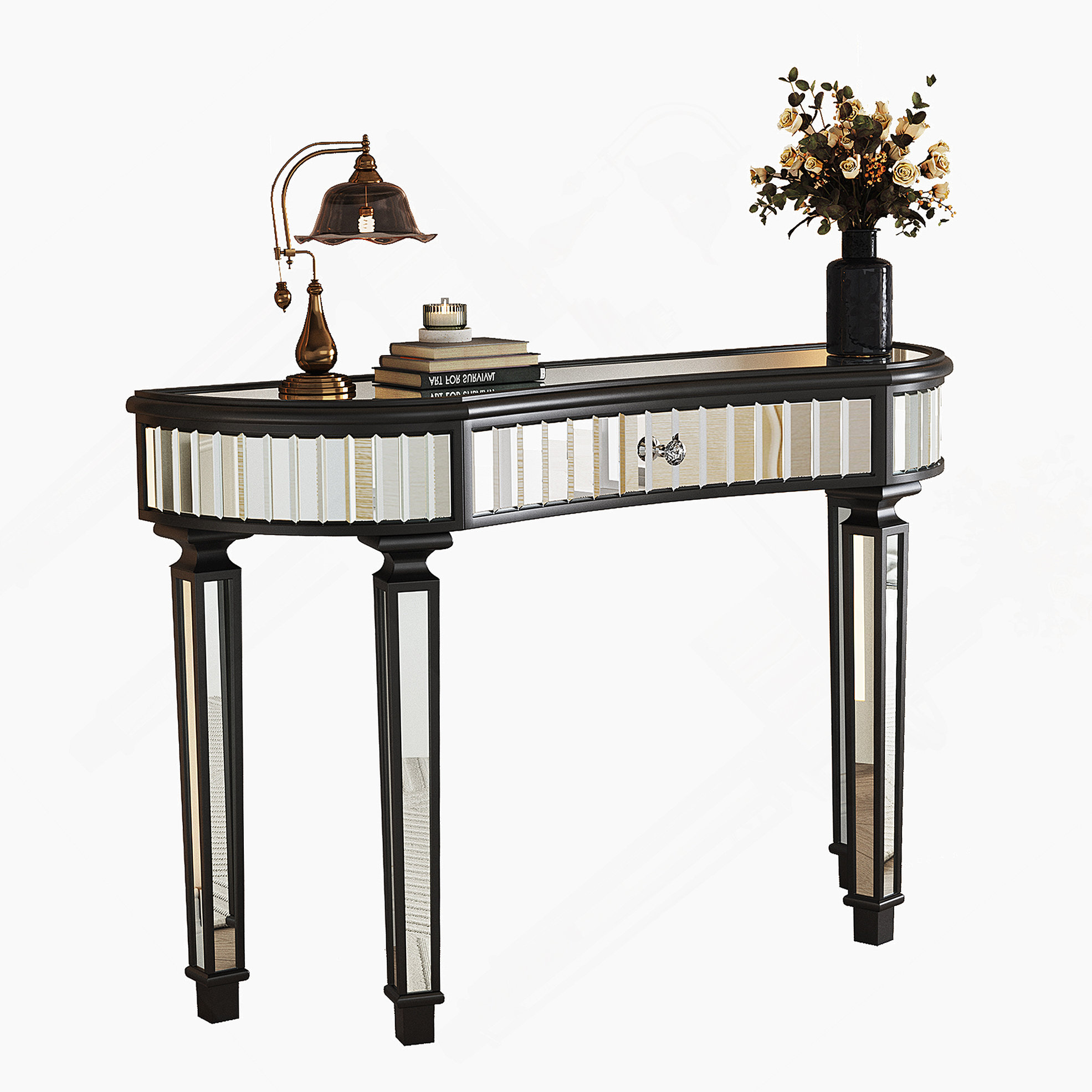 Latitude Run® Half-Moon Mirrored Console Table With Fluted Glass And ...