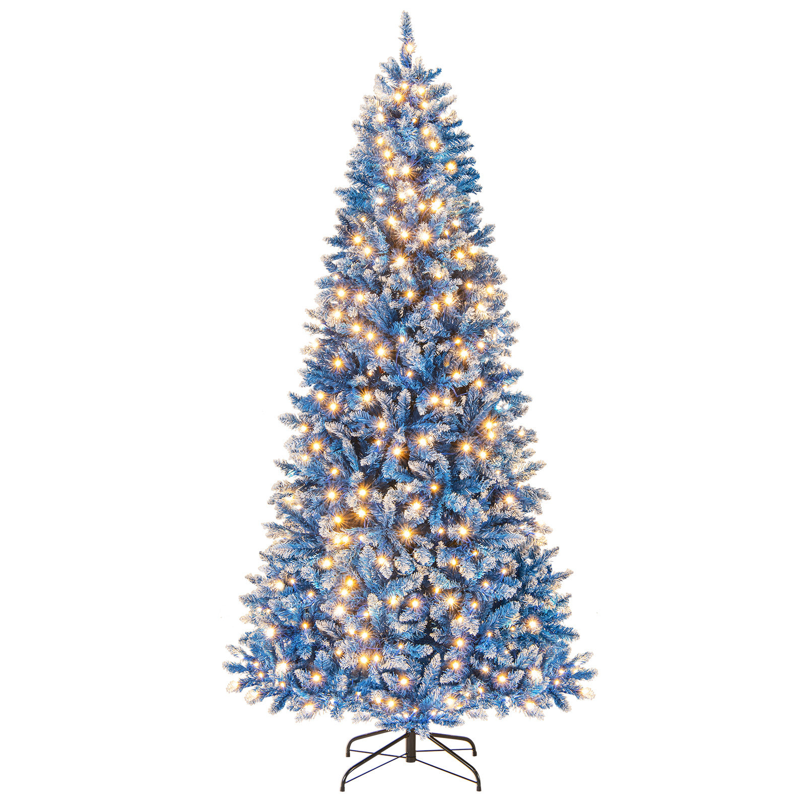 Ebern Designs 8 FT Pre-Lit Artificial Christmas Tree Blue Hinged Xmas ...