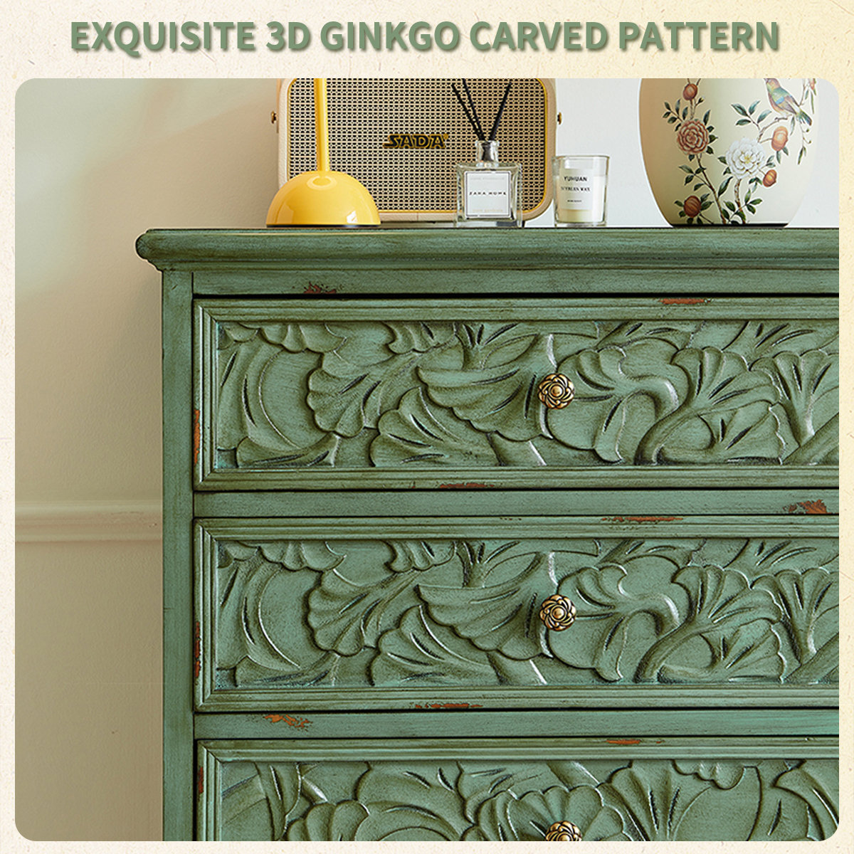 NICECABINET Vintage-Inspired Ginkgo Leaf Carved Accent Chest | Wayfair