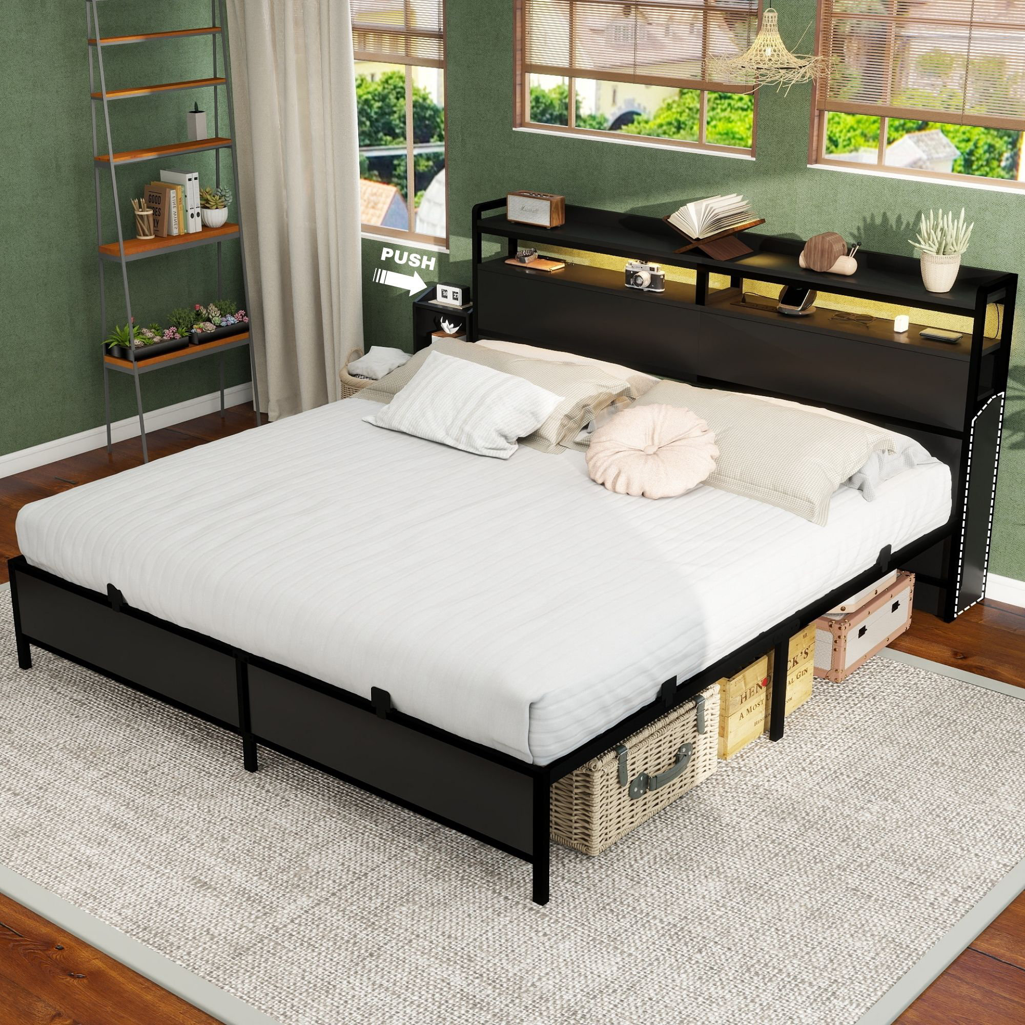 Wrought Studio™ Bookcase Bed With Storage Slide Bedside Shelf and ...