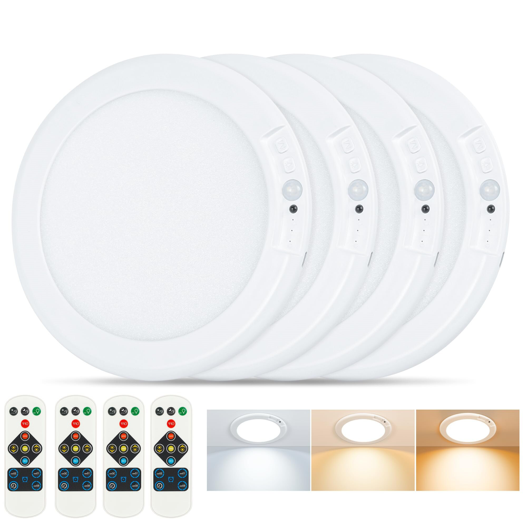 Ebern Designs 4 Pack Rechargeable Ceiling Light, Battery Operated ...