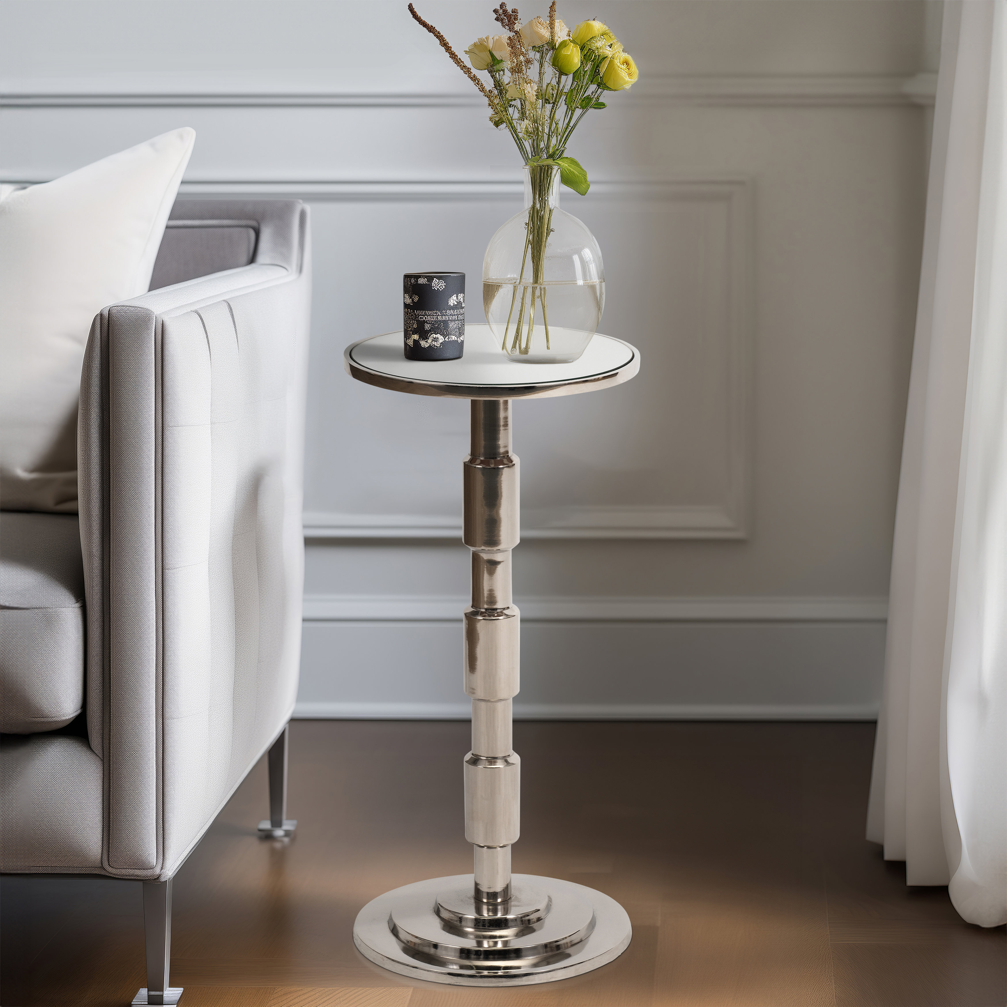 Ivy Bronx 21"H Silver Aluminum and Mirror Top Accent Side Table with ...