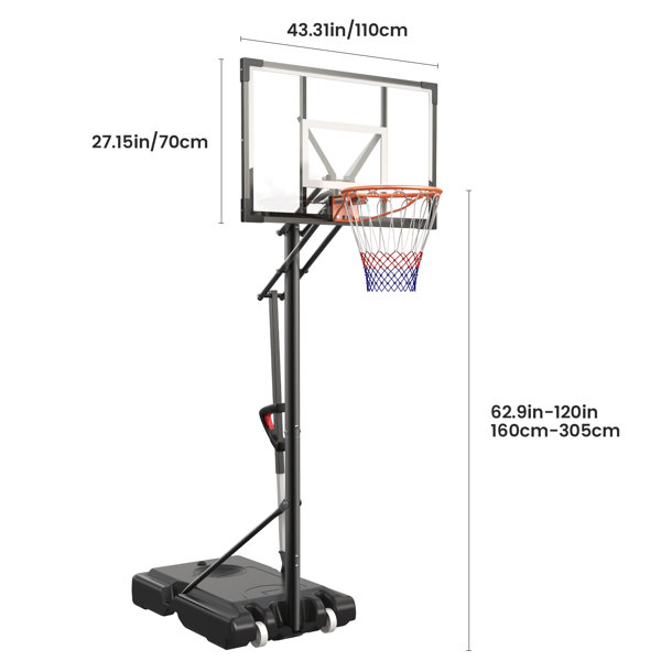 Dayago Adjustable Height 44" W Portable Full-Size Basketball Hoop ...
