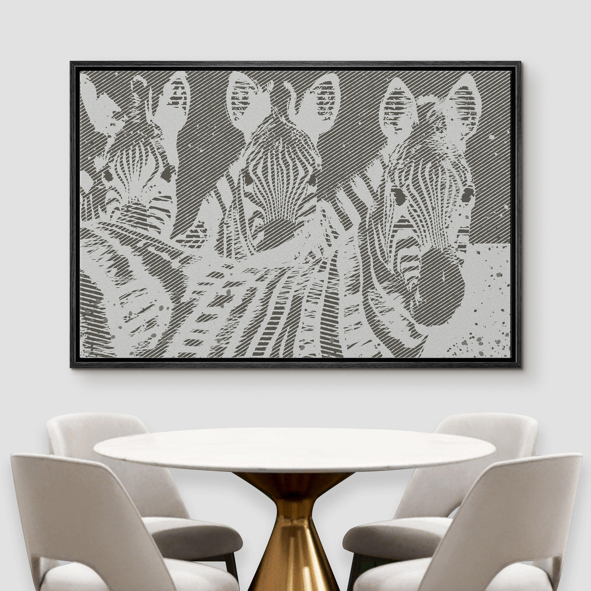 IDEA4WALL Zebra In Linear Art - Floater Frame Graphic Art on Canvas ...