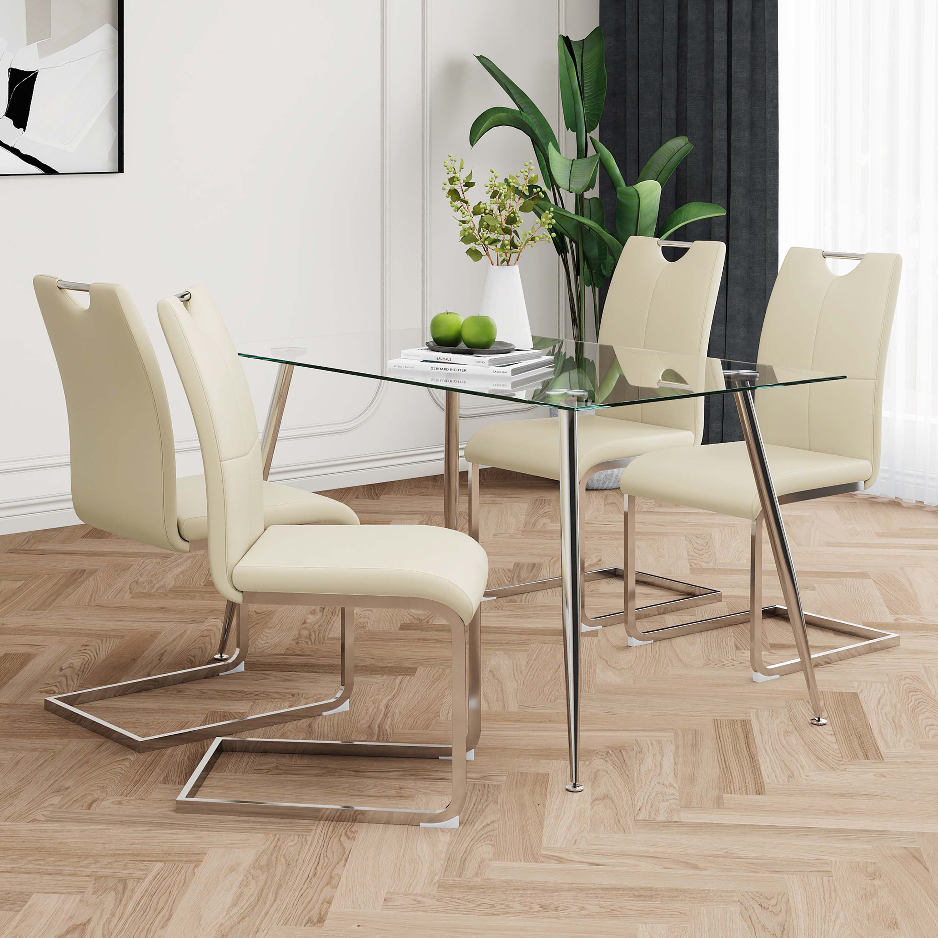 Orren Ellis Modern simple rectangular glass dining table, solid ...