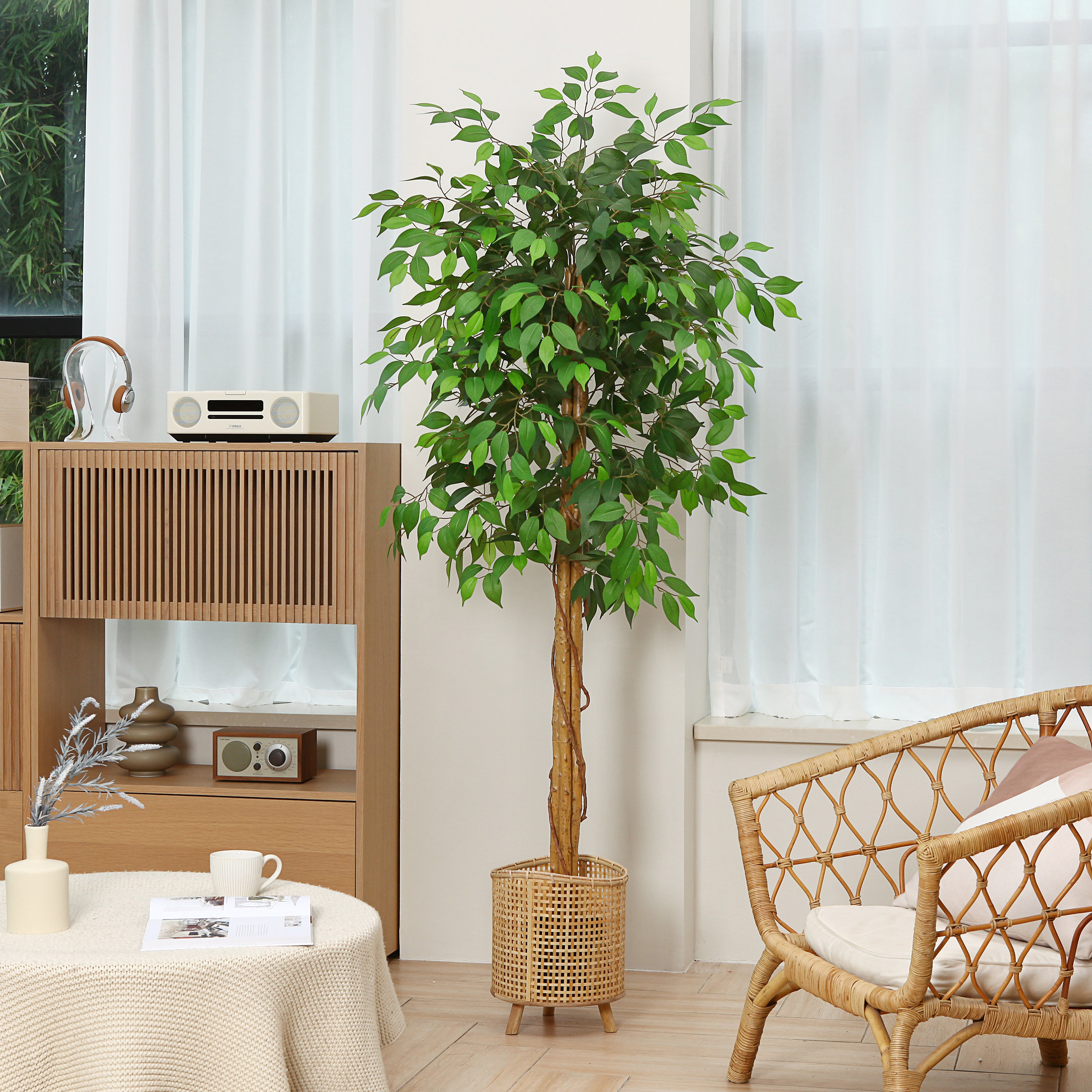 Primrue Adcock Artificial Ficus Tree in Pot, Faux Ficus Plant, Fake ...