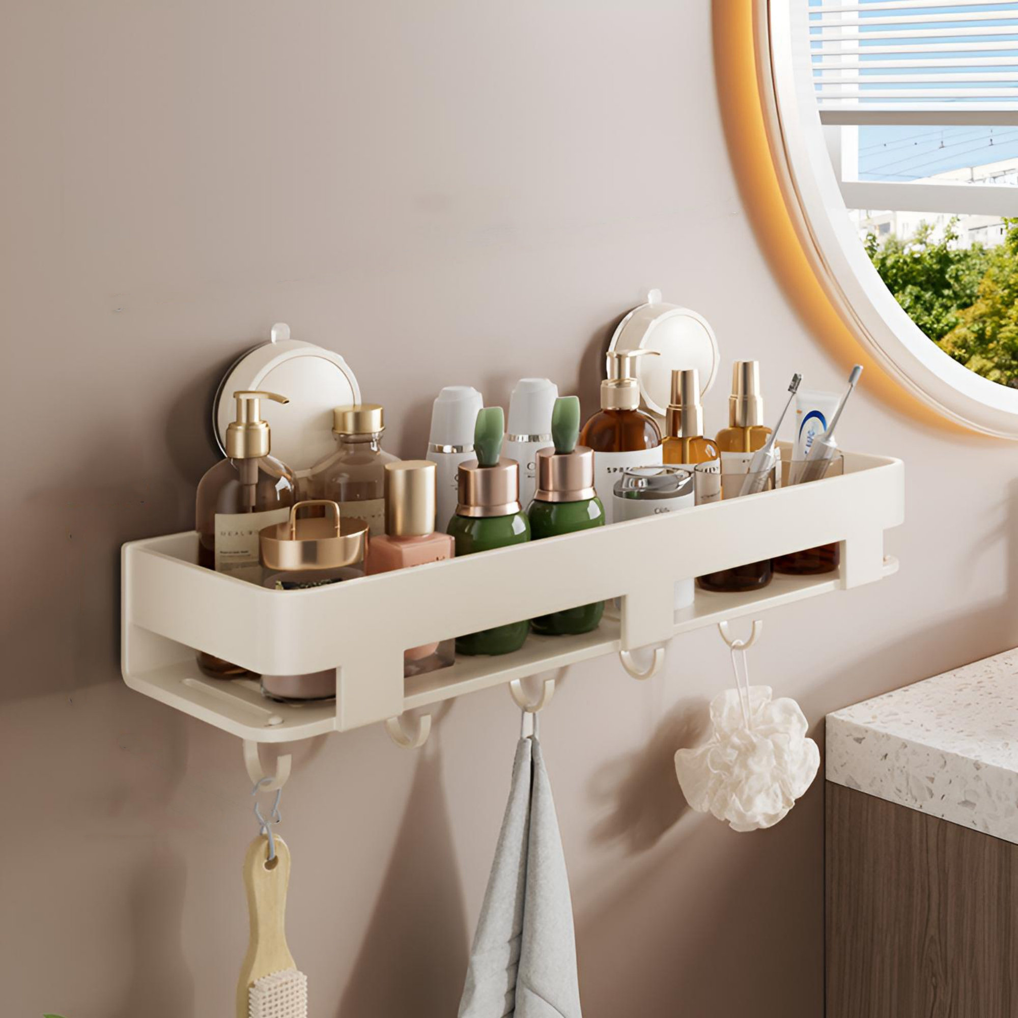 Rebrilliant Strong Suction Cup Storage Rack, Draining Bathroom Storage ...