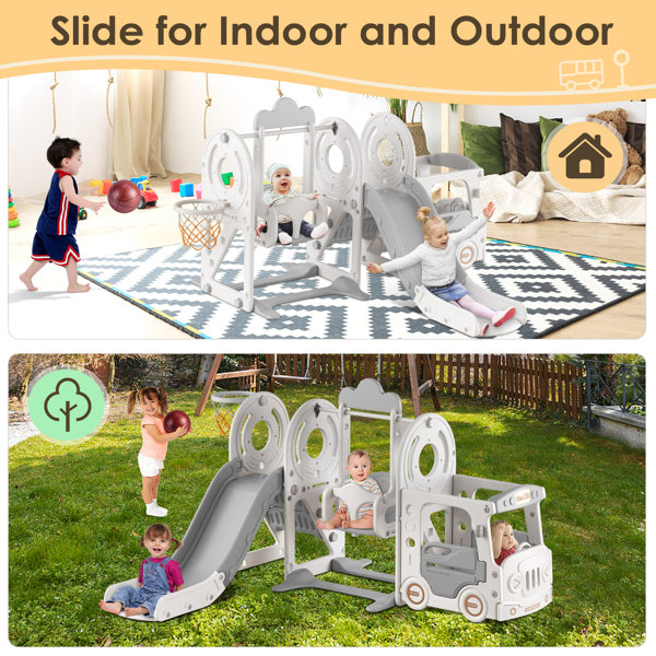 Suteck 5 in 1 Toddler Slide, Kids Slide with Climber,Bus Playhouse and ...