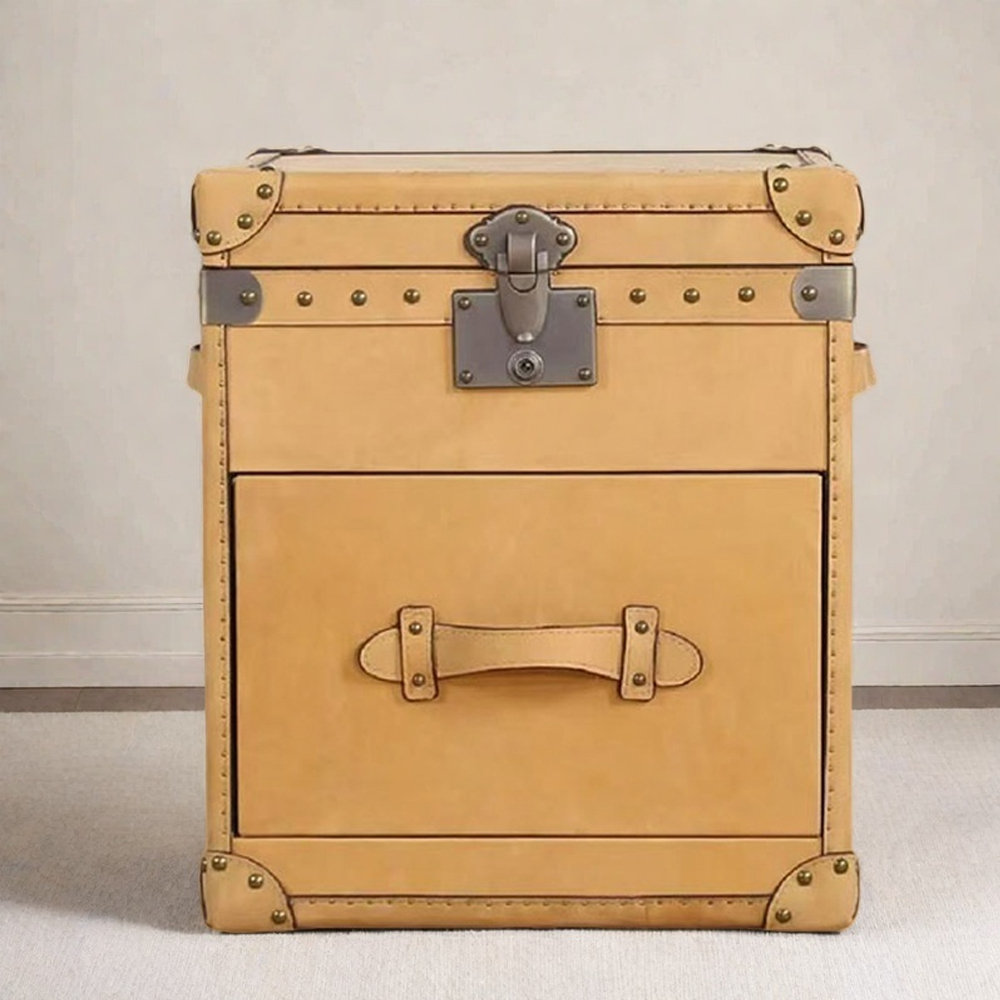 HUGESTO Small Yellow Modern Faux Leather Accent Trunk | Wayfair