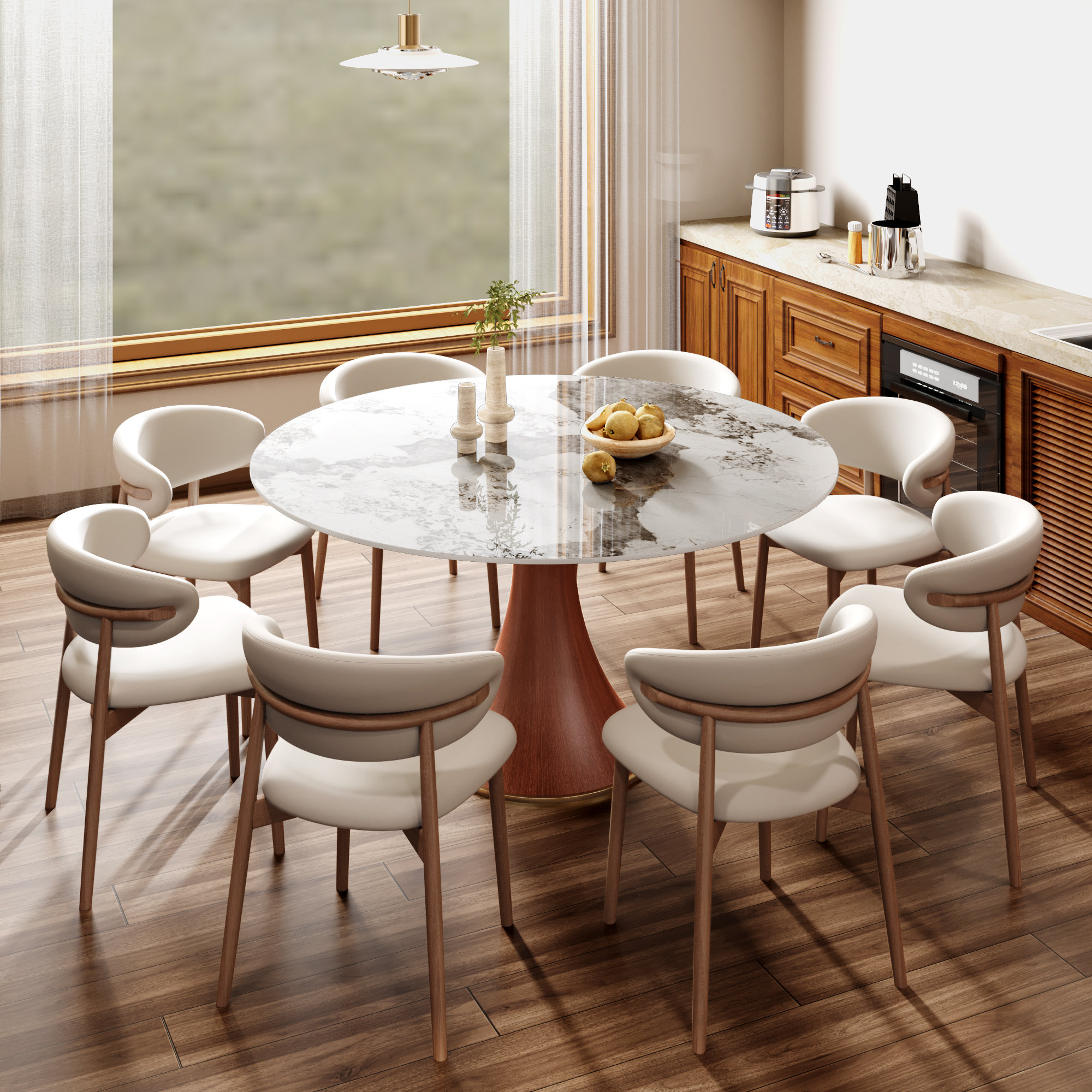 Orren Ellis Jetta 9- Piece Kitchen Dining Table Set Mid-Century Style ...