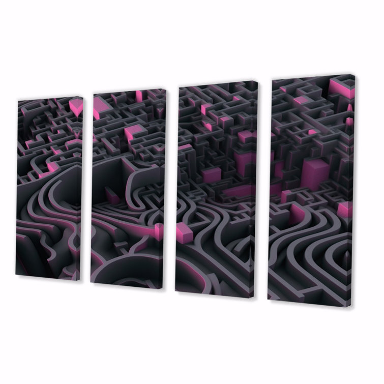 Wrought Studio Futuristic Labyrinth Purple Maze Matrix II On Canvas 4 ...