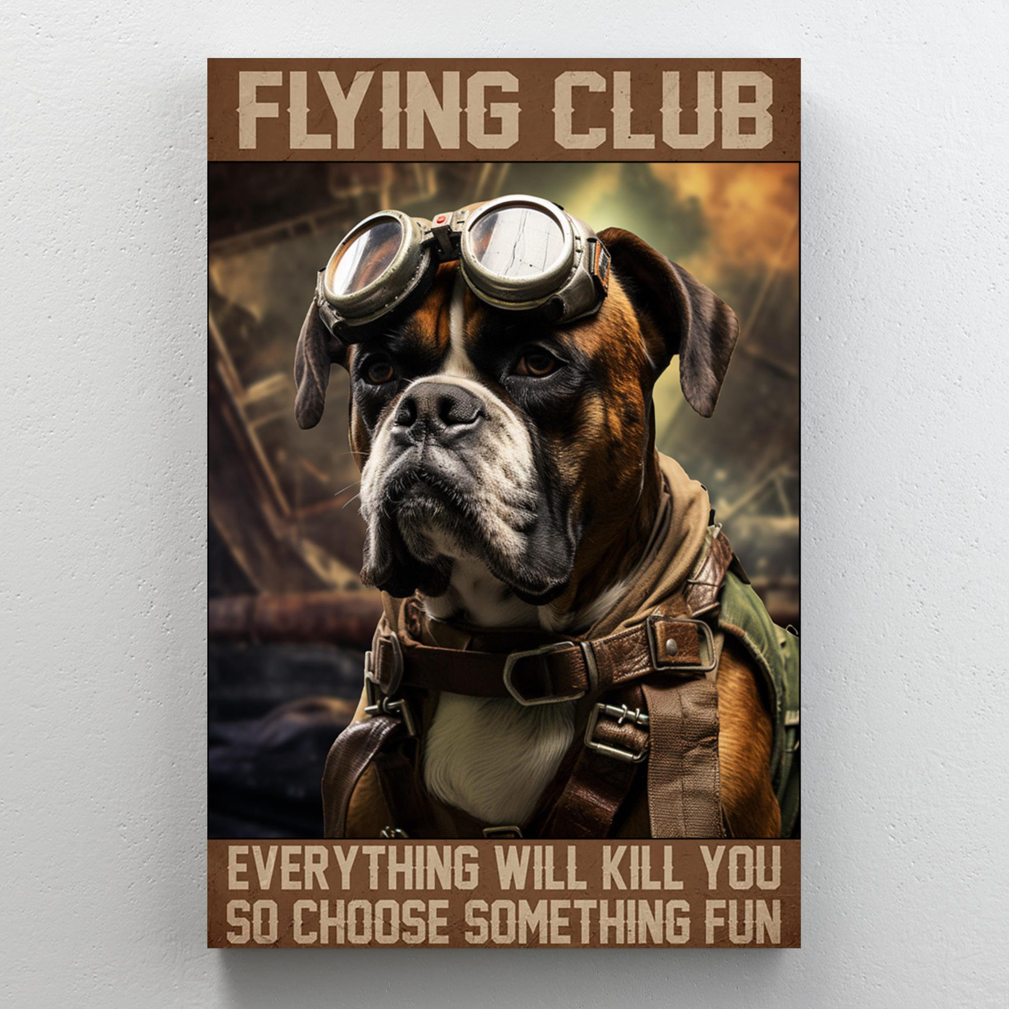 Trinx Boxer Dog Flying Club 1 - 1 Piece Rectangle Graphic Art Print On ...