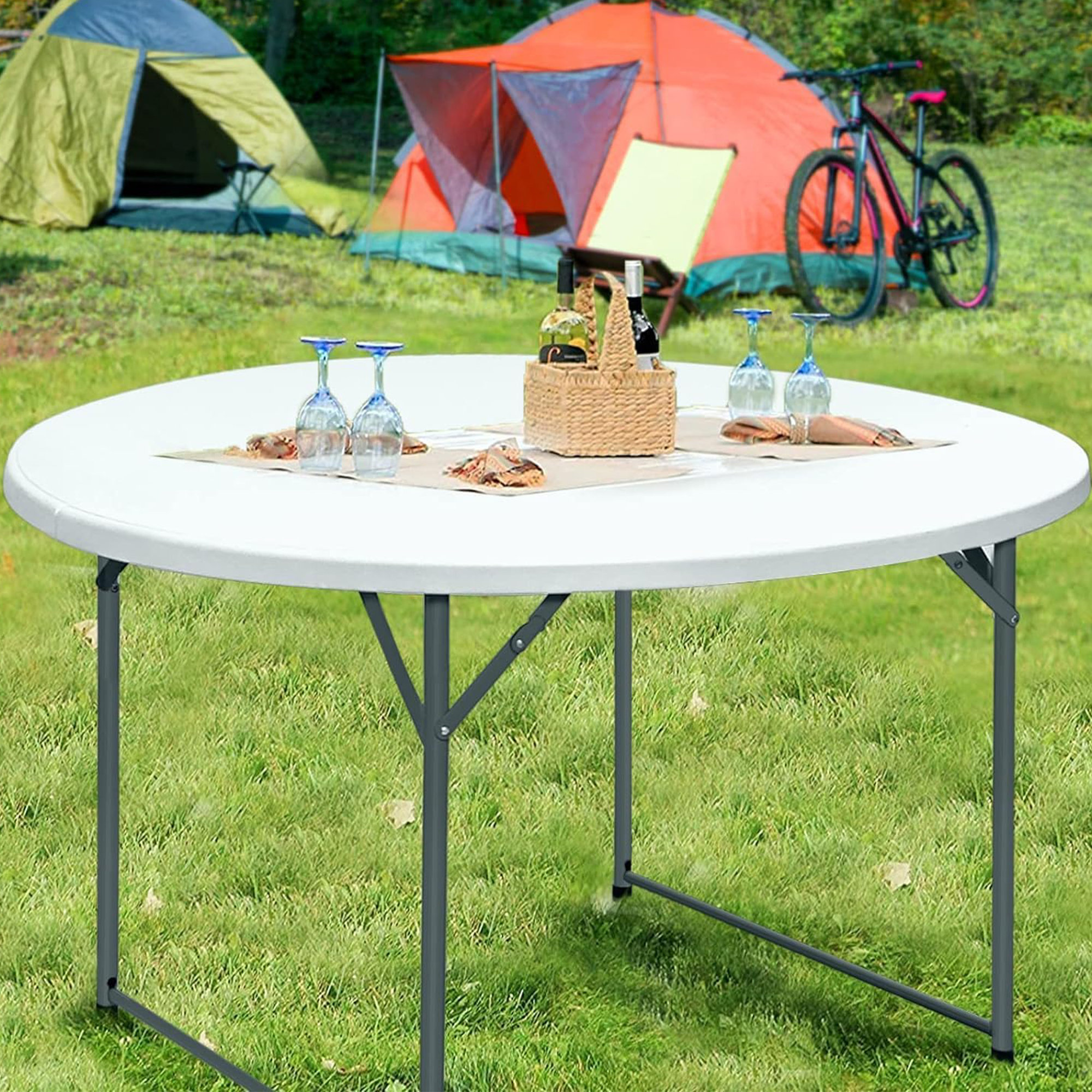 Ebern Designs 4FT White outdoor Round Table,Plastic Folding Table ...
