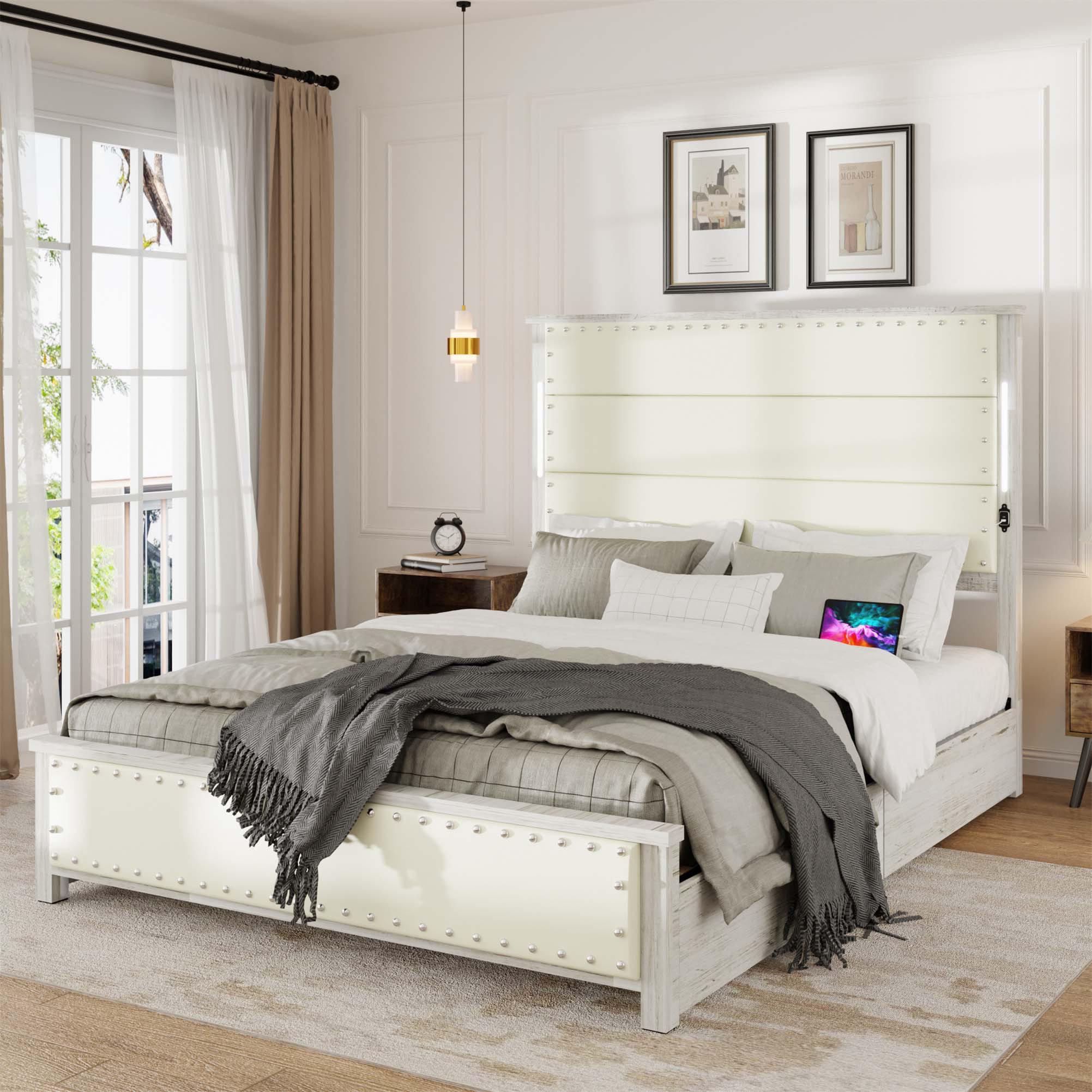 17 Stories Bed Frame With Upholstered Headboard And 4 Storage Drawers ... 17 Stories Bed Frame With Upholstered Headboard And 4 Storage Drawers ...