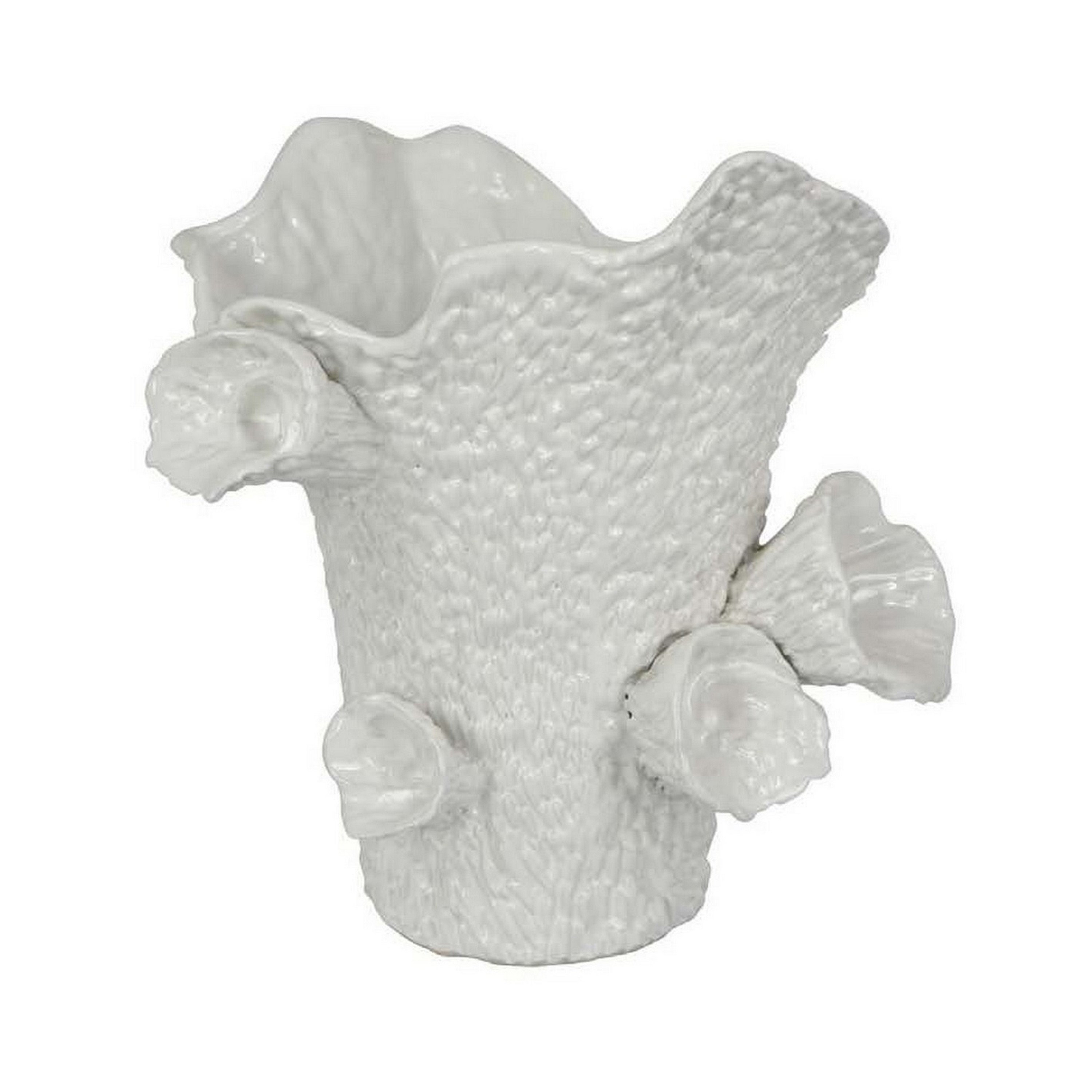 Benjara Foy Flower Vase, 3D Decorative Floral Motifs, 13 Inch Ceramic ...