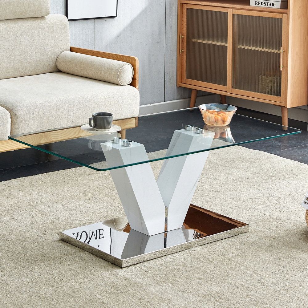 Wrought Studio™ Modern Minimalism Rectangular Glass Table | Wayfair
