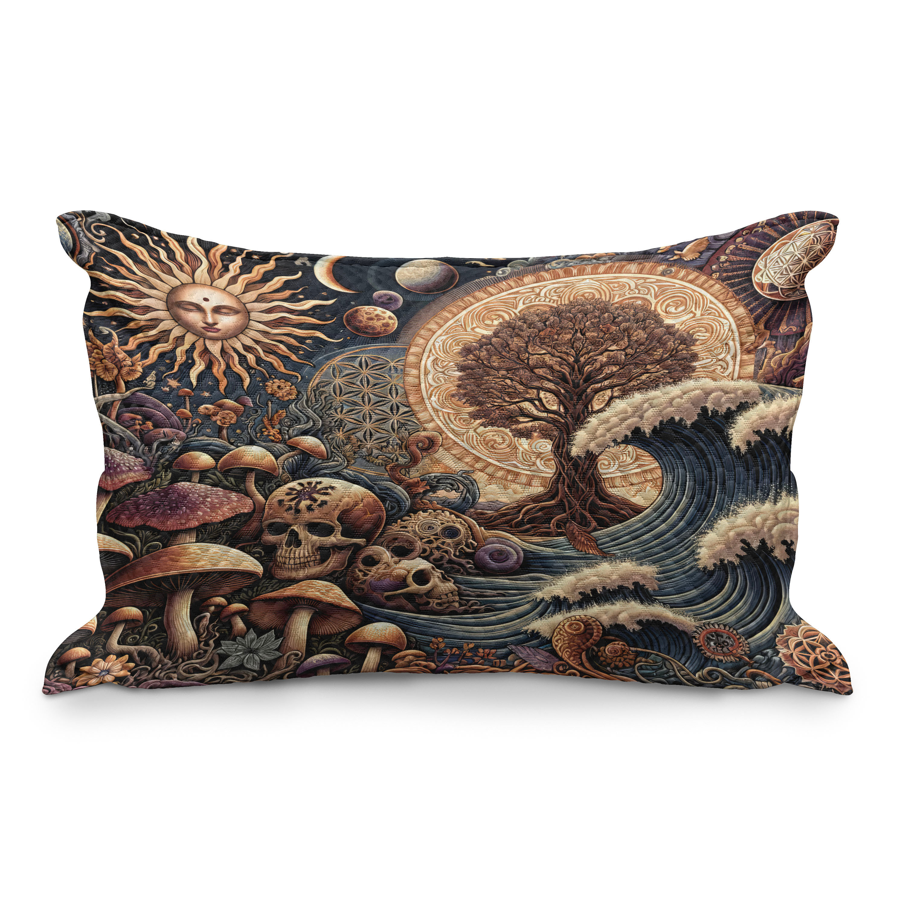 Ambesonne Earthy Boho Quilted Pillowcase Gothic Woods Waves Sun, Dark ...