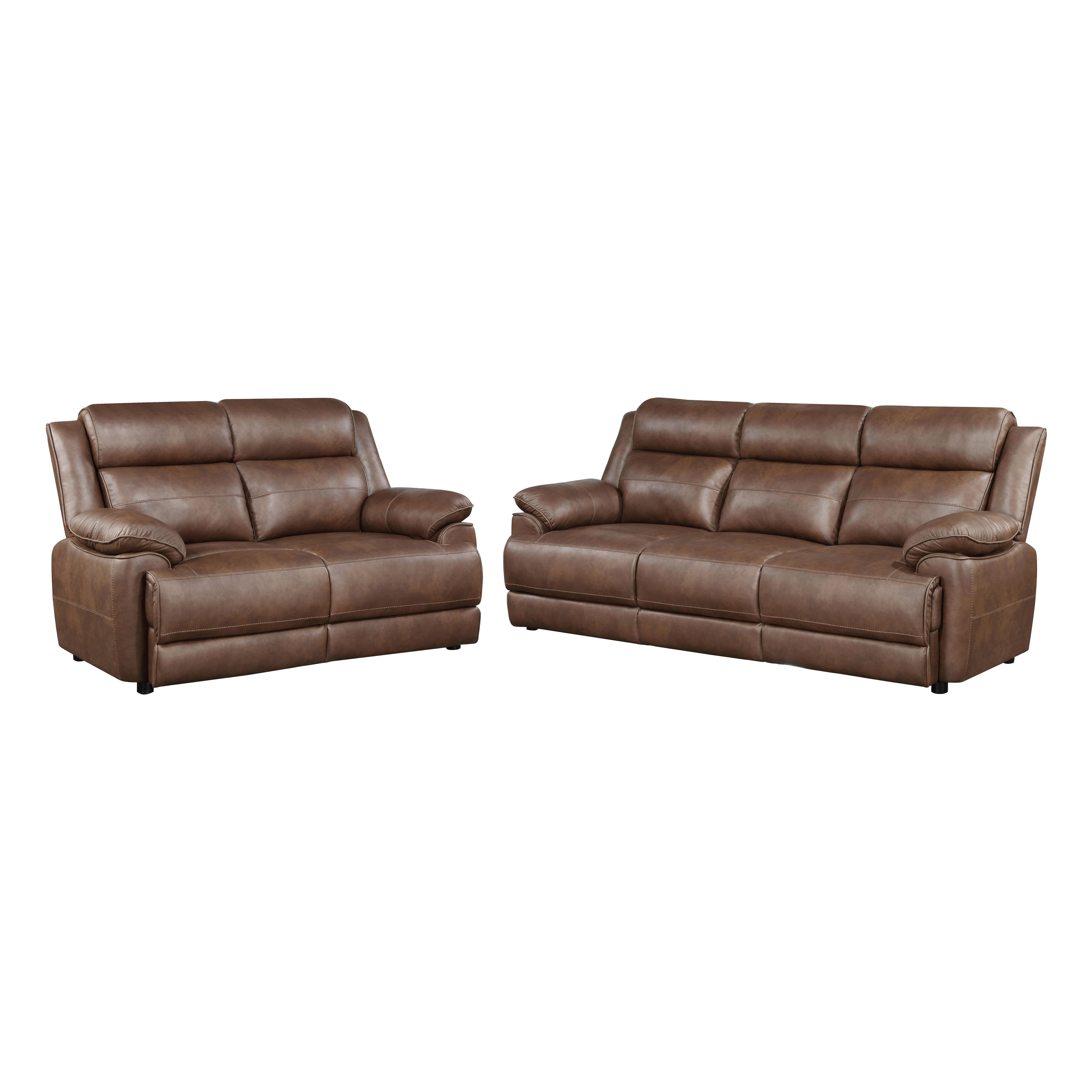 Hokku Designs 2-piece Upholstered Padded Arm Sofa Set Dark Brown ...