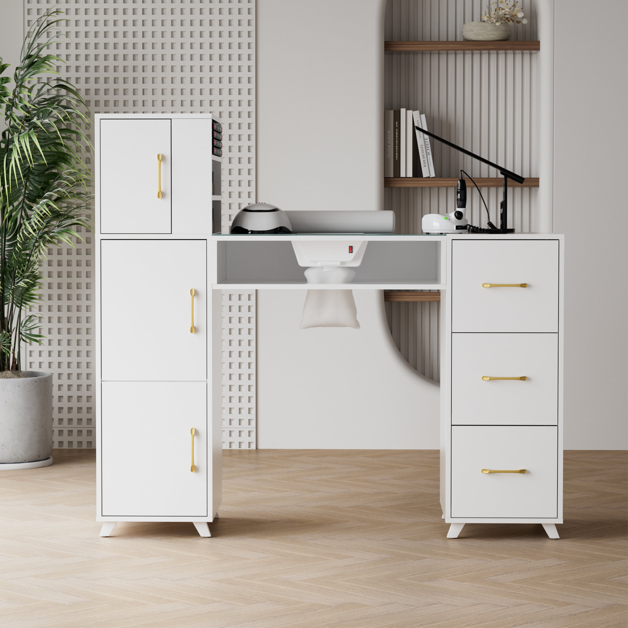 Ebern Designs Manicure Table Nail Desk For Nail Tech 55 Inch With Dust ...