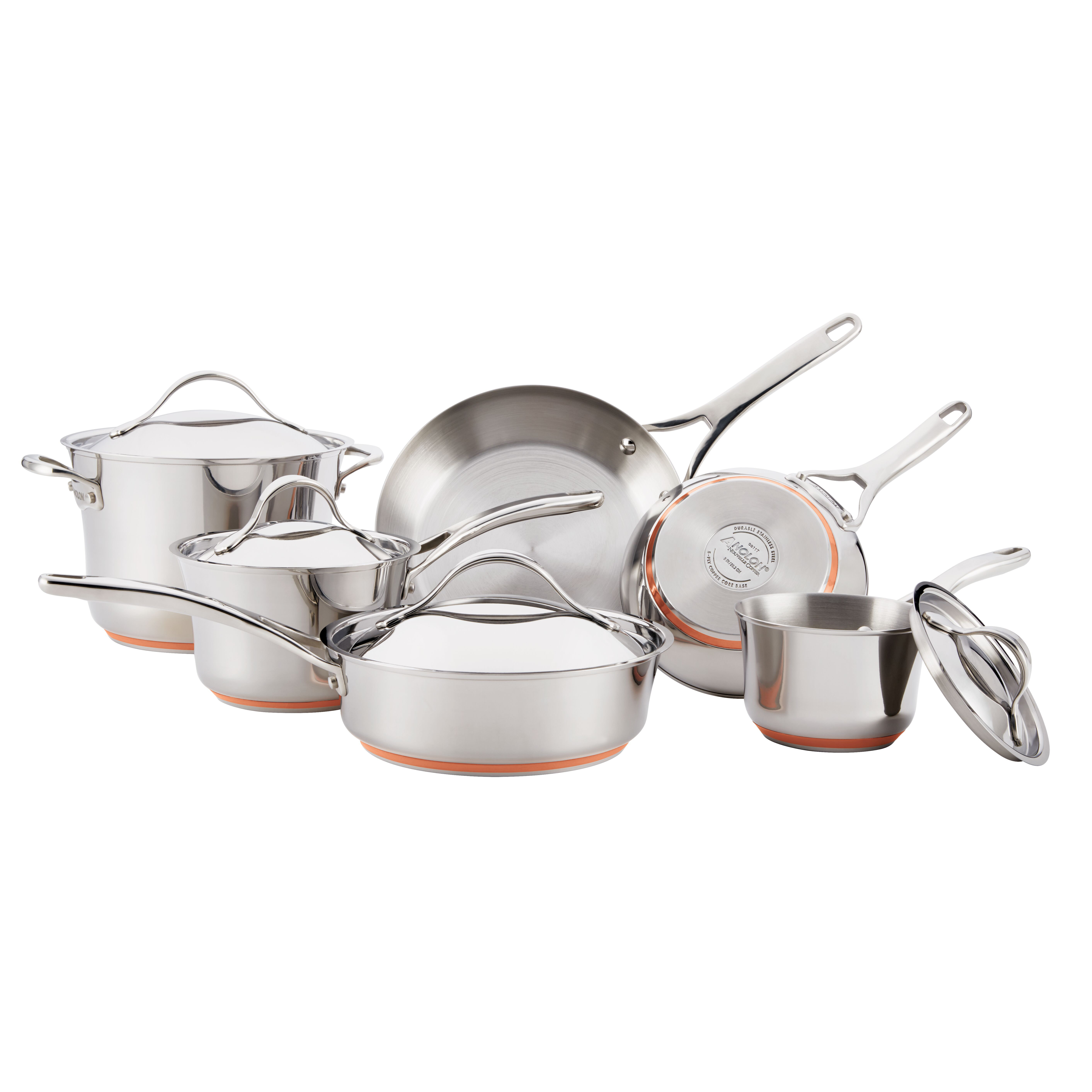 Anolon Nouvelle Copper Stainless Steel Cookware Set, 10-Piece & Reviews ...