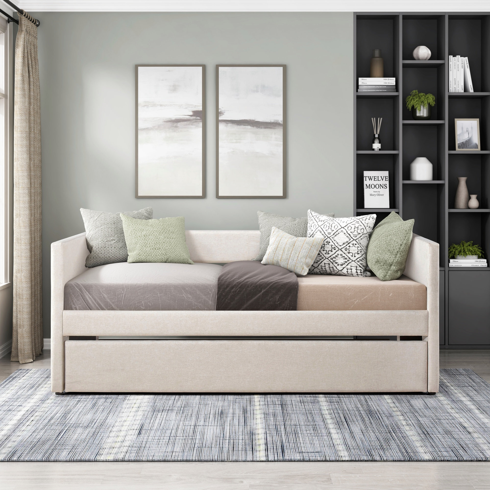 Latitude Run® 1Pc Daybed With Trundle Fabric Upholstery Wooden Frame ...