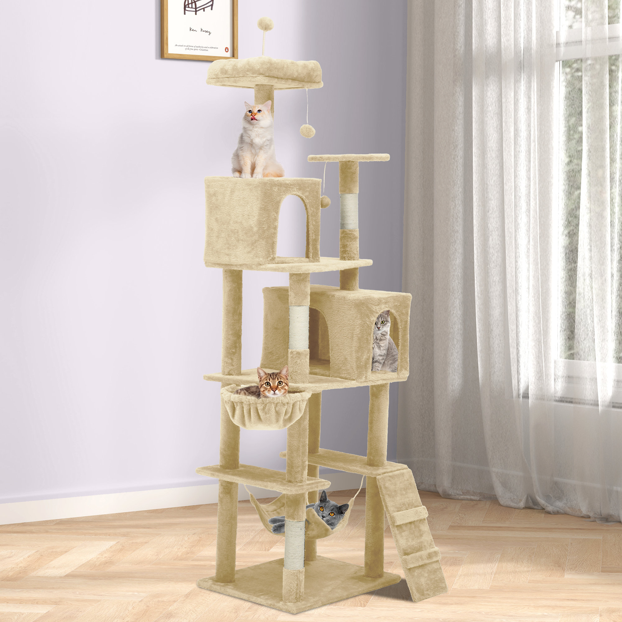 Archie & Oscar™ 75" Tall Cat Tower Condo, Multi-Level Cat Tower With ...