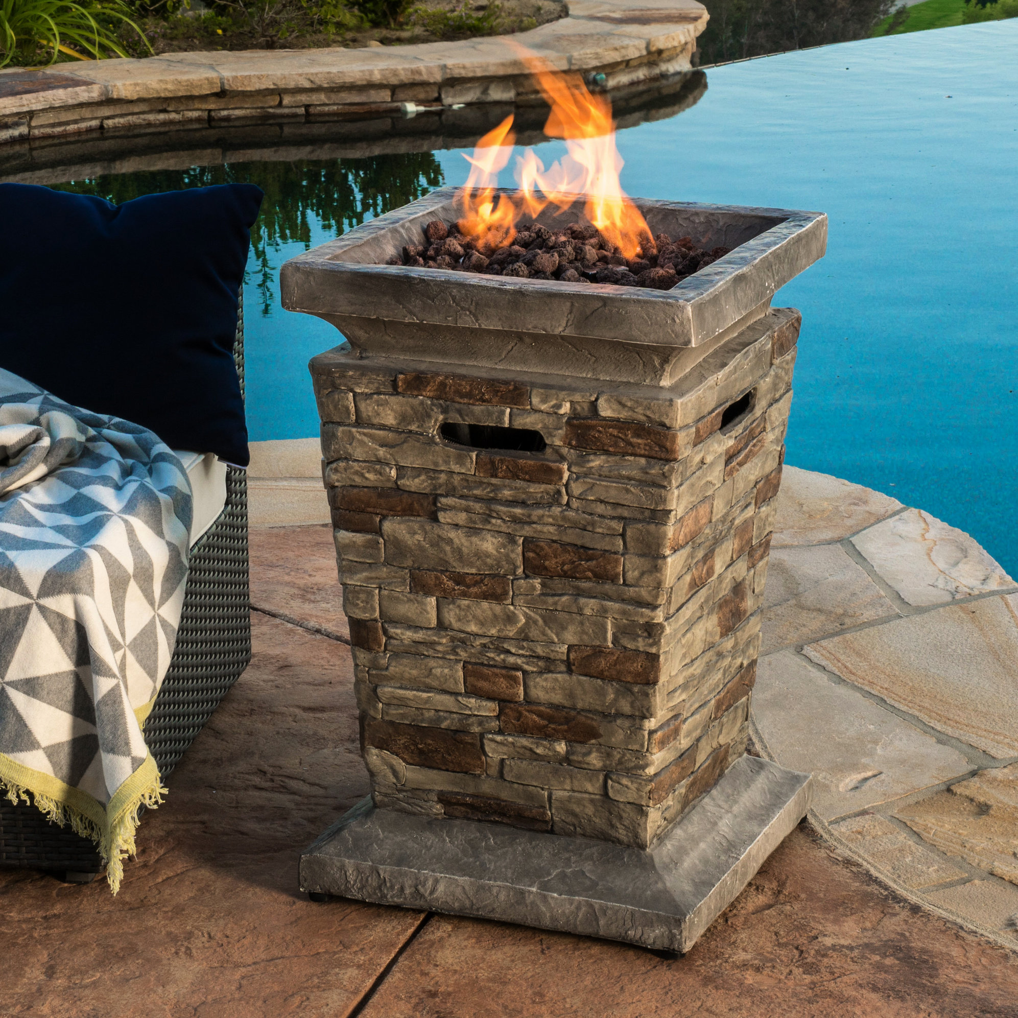 One Allium Way Outdoor Fire Column - 19.43" , 40,000 , Natural Stone ...