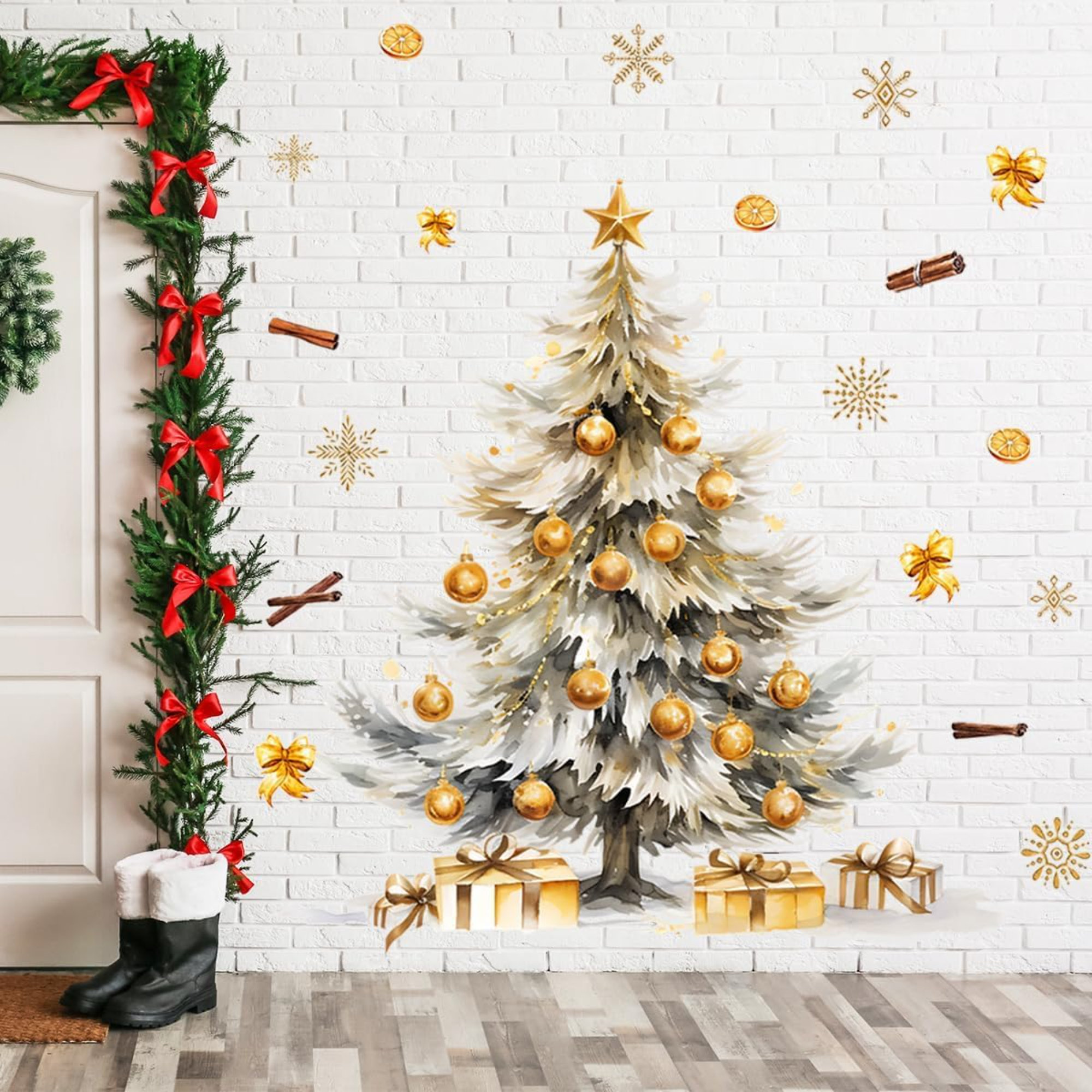The Holiday Aisle® 71.5 X62.2 Inch Large Gold Christmas Tree Wall ...