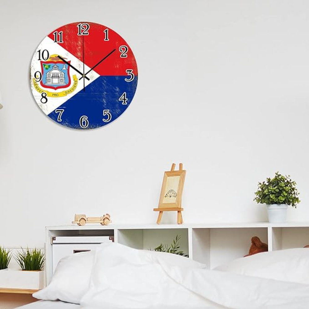 Lark Manor™ Sint Maarten Decorative Wall Clock Sint Maarten Flag PVC ...