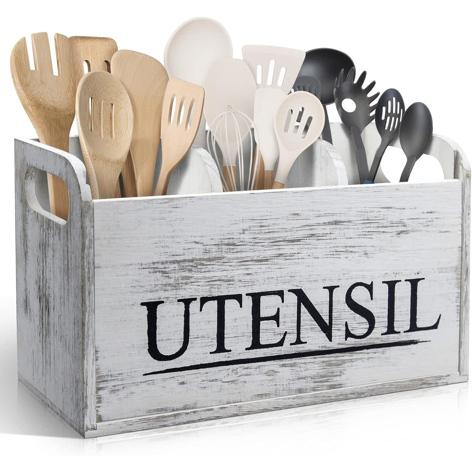 One Allium Way® Kitchen Utensil Holder Rustic Large Wooden Utensil ...