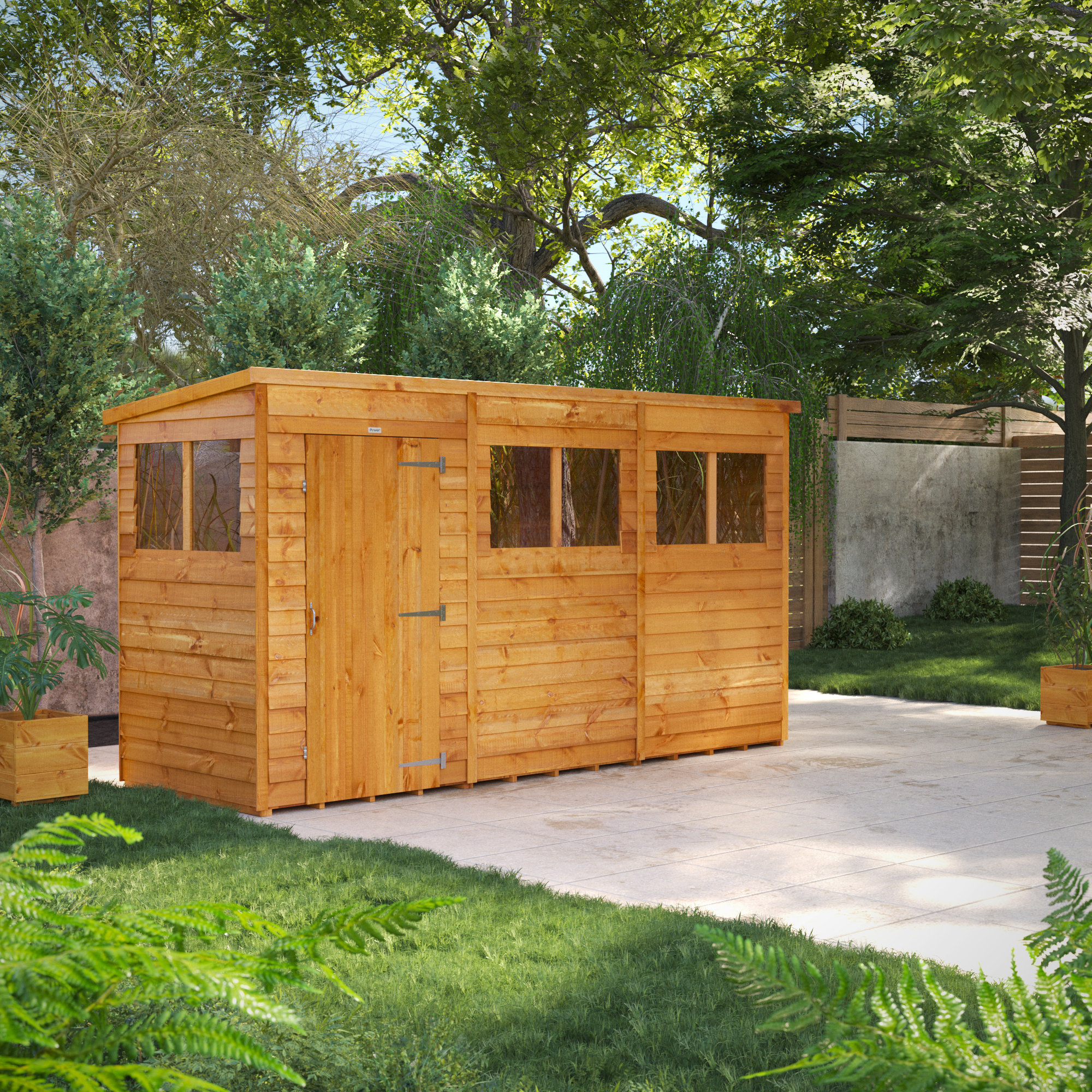 Powersheds 12 x 4ft Timber Overlap Pent Garden Shed | Wayfair.co.uk