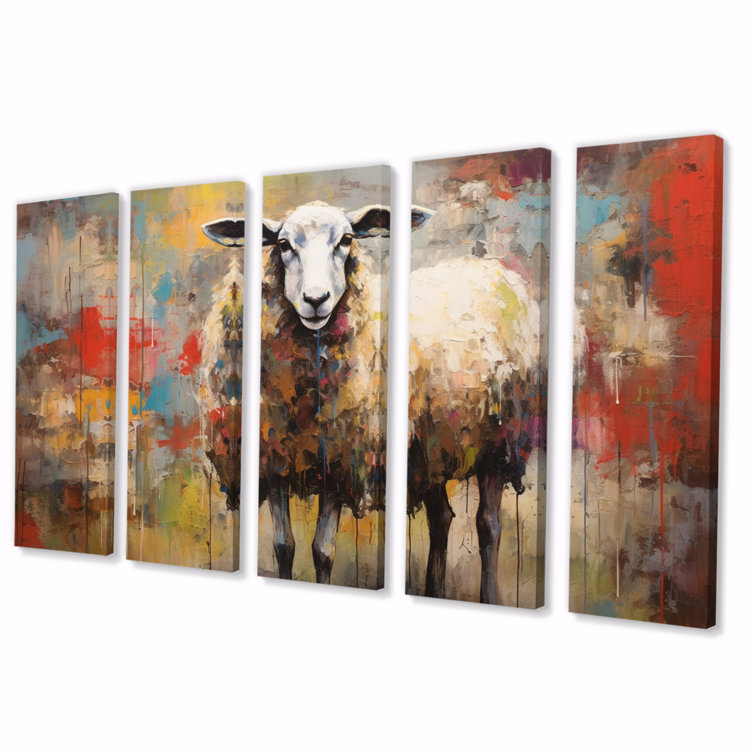 August Grove® Colourful Abstract Sheep Collage I On Canvas 5 Pieces ...