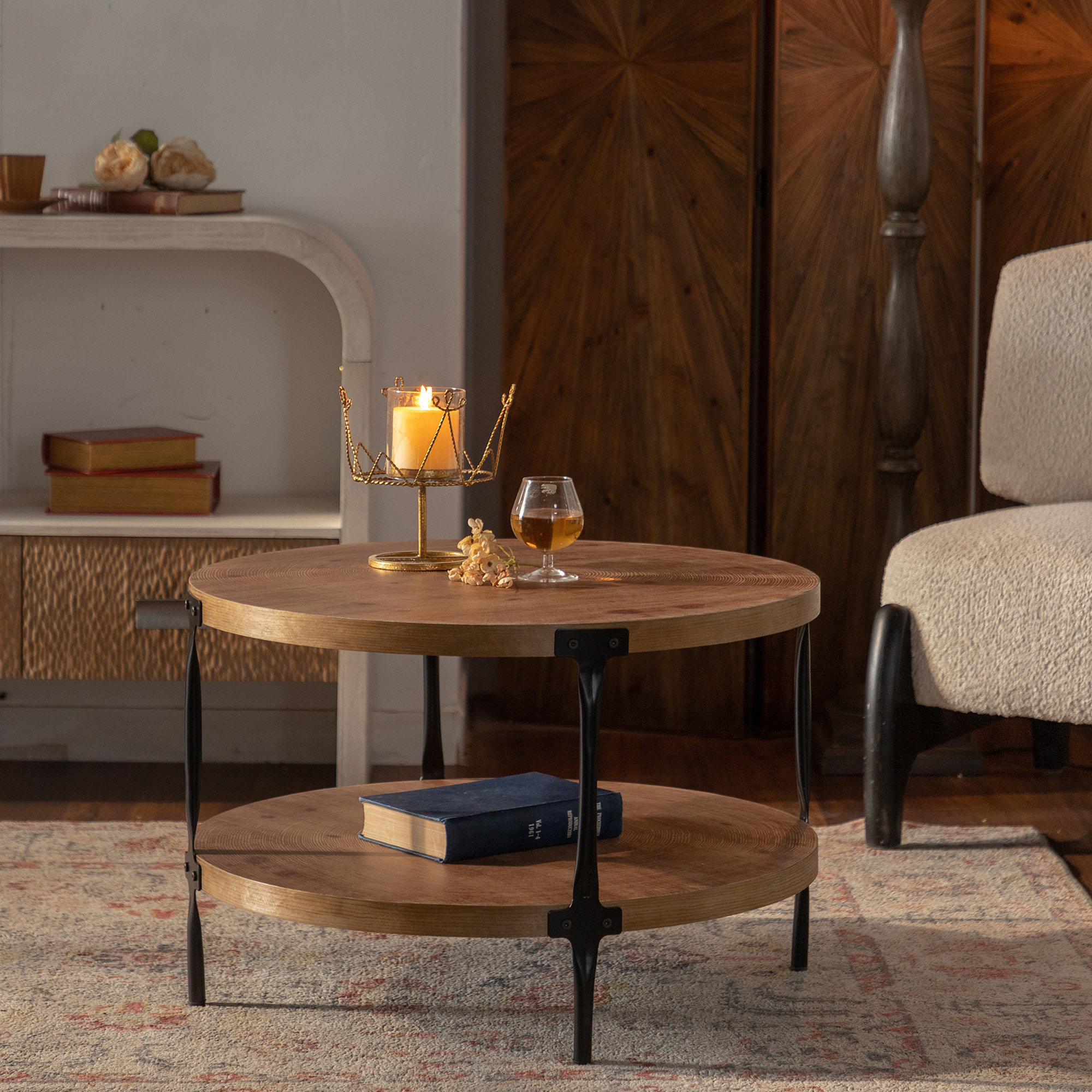 17 Stories Round Two-Ply Coffee Table Handcrafted Relief Sturdy ...