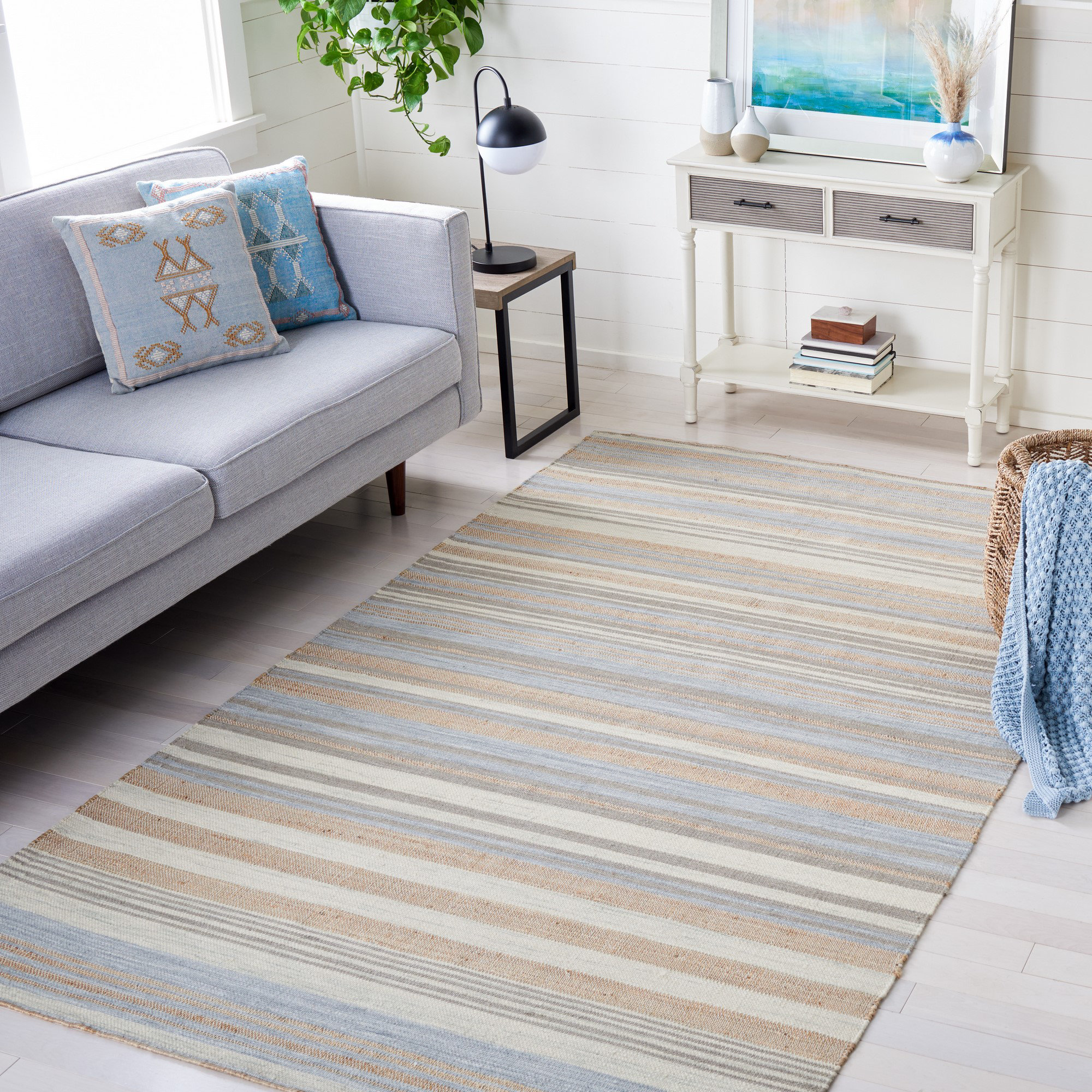 Highland Dunes Grice Hand Woven 50% Jute, 50% Wool Striped Rug | Wayfair