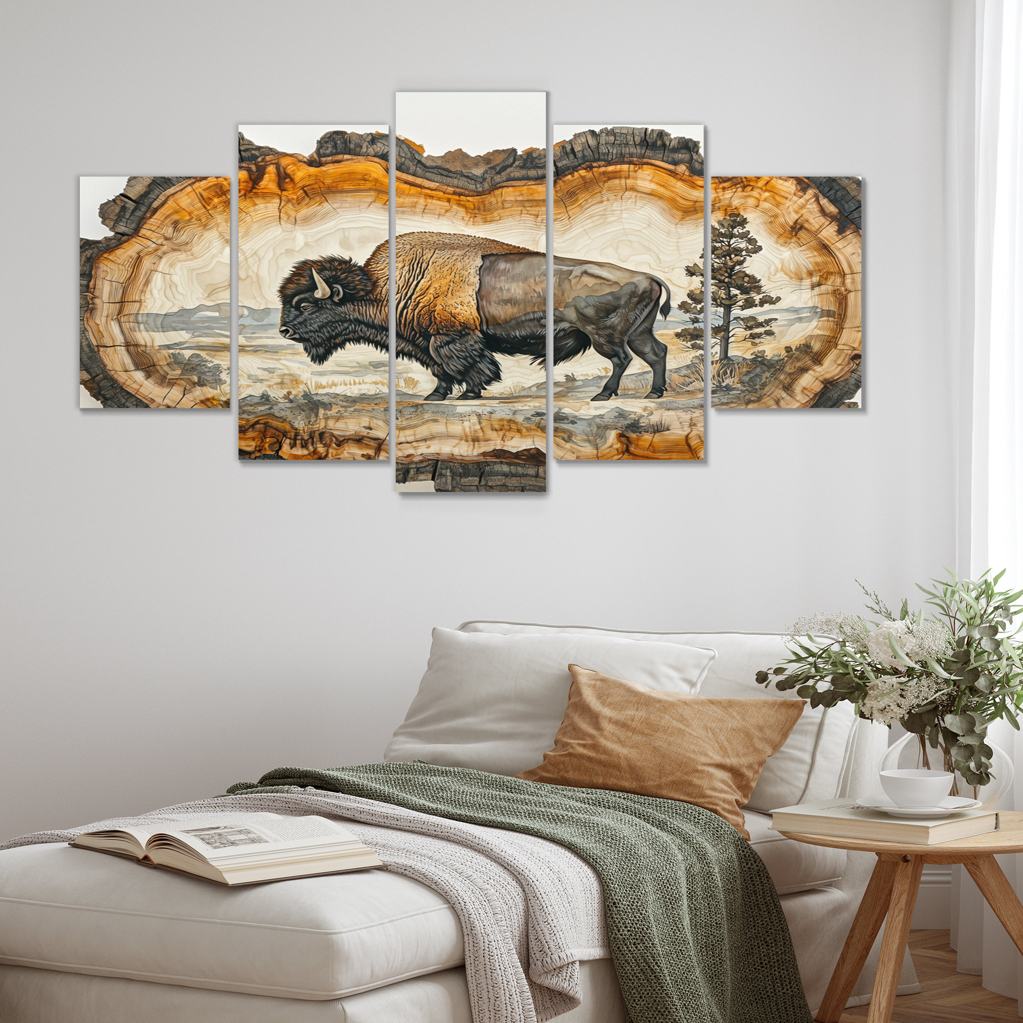 Loon Peak® American Bison Portrait In Double Exposures Canyon II - Buffalo Animal Wall Decor ...