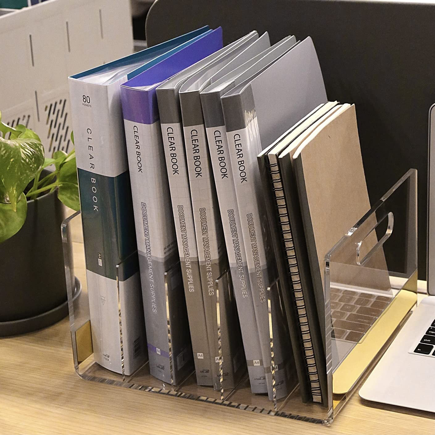 Inbox Zero Gold Trim Clear Acrylic Desktop File Organizer - 5 ...