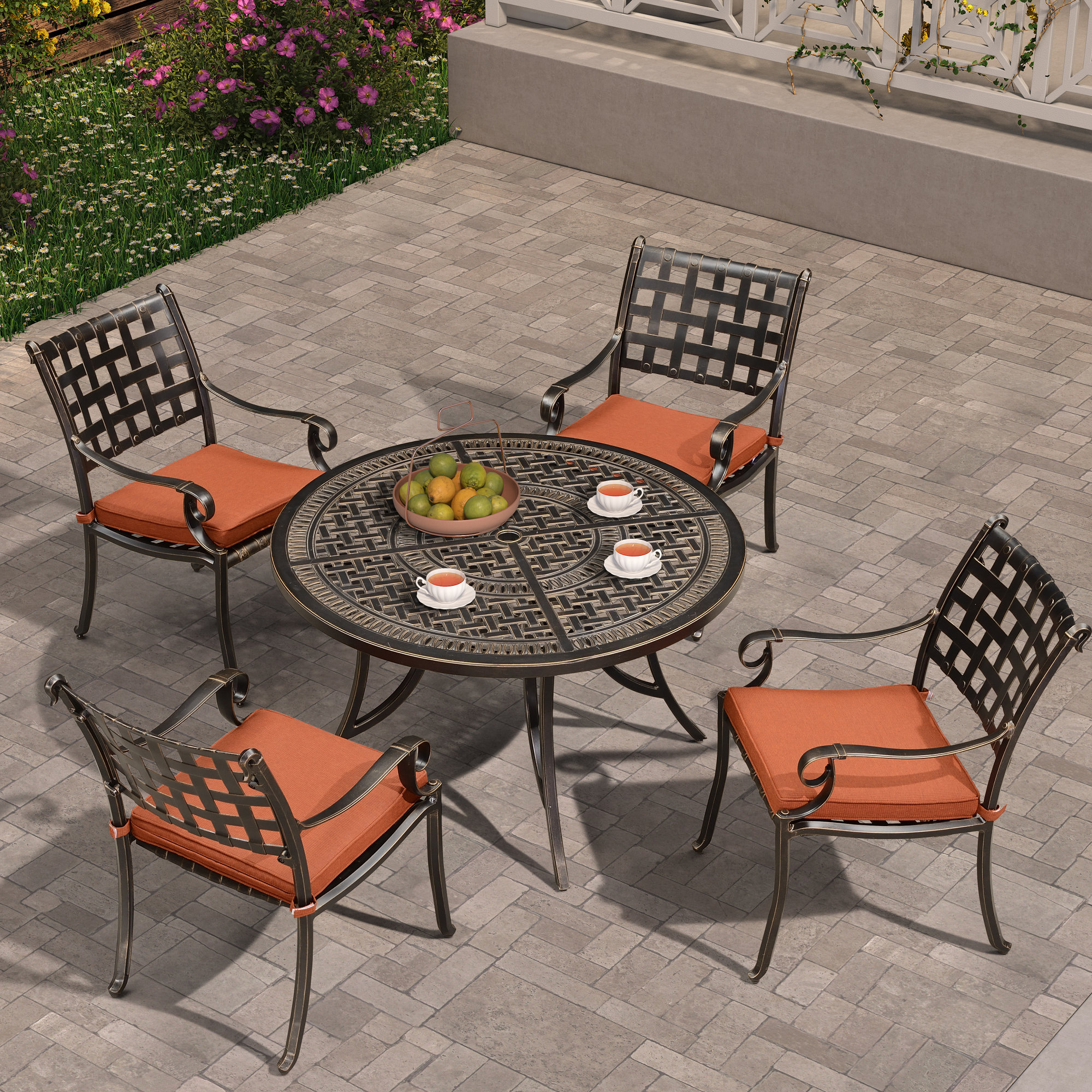 Canora Grey Arkee 4 - Person Round Outdoor Dining Set with Cushions ...