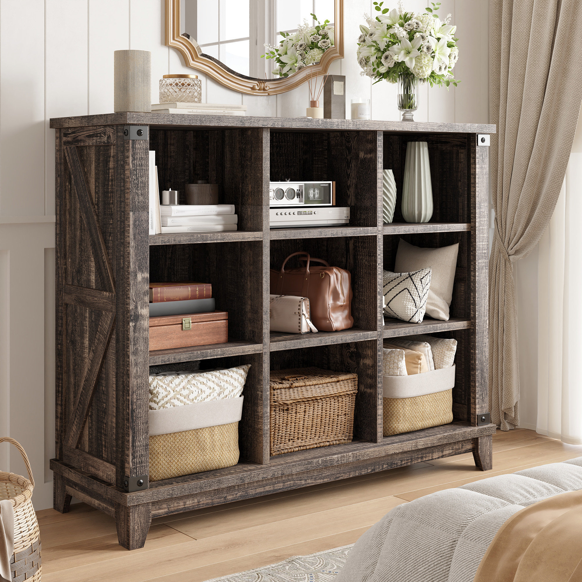 Gracie Oaks 9-cube Bookcase, 3 Tier Shelf Cube Storage Organizer, Wood ...